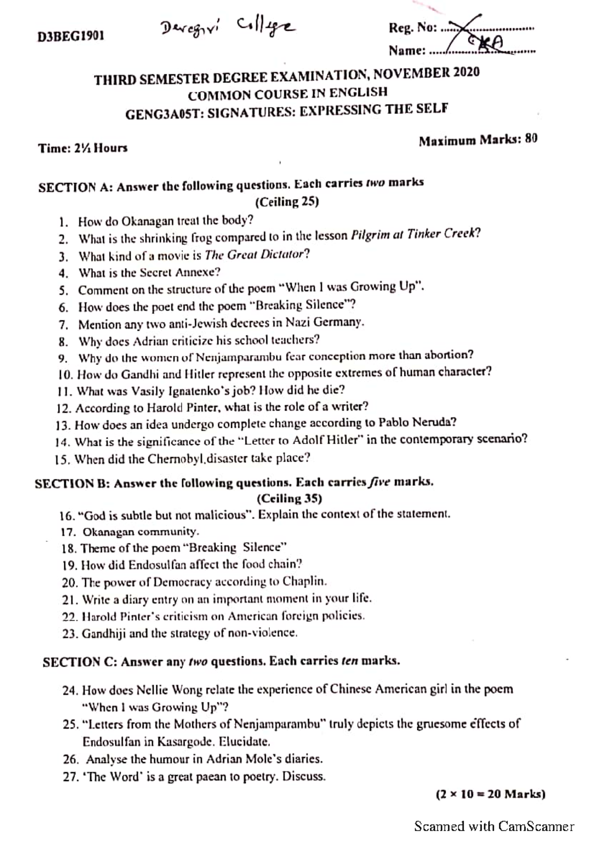 Signatures - Question papers for practicing. - Ba, Bsc, Signature ...