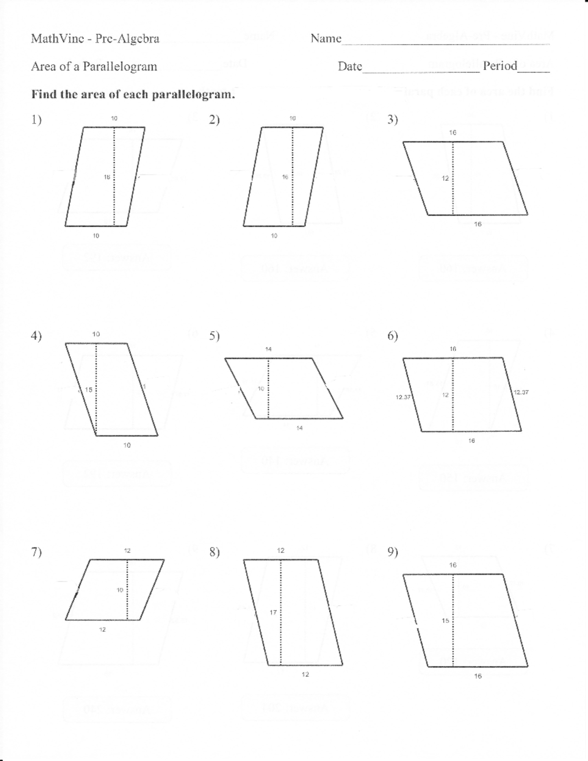 Area of parallelogram - Studocu