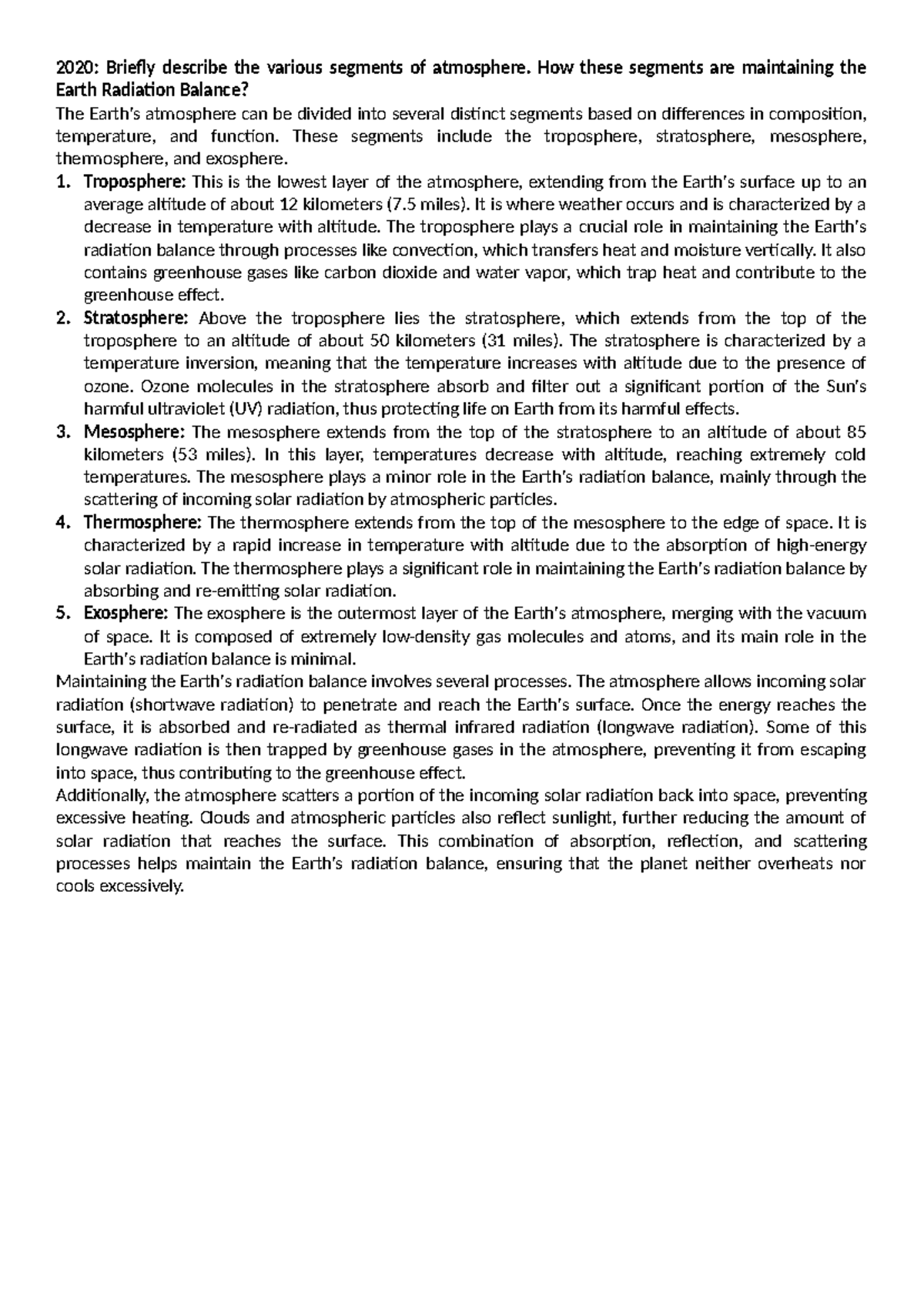 Atmosphere - Summary Organic chemistry - 2020: Briefly describe the ...