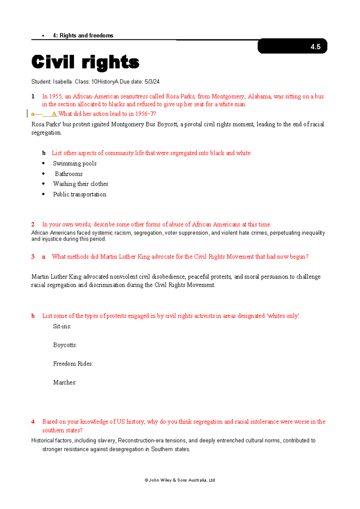 History civil rights - 4: Rights and freedoms Civil rights Student ...