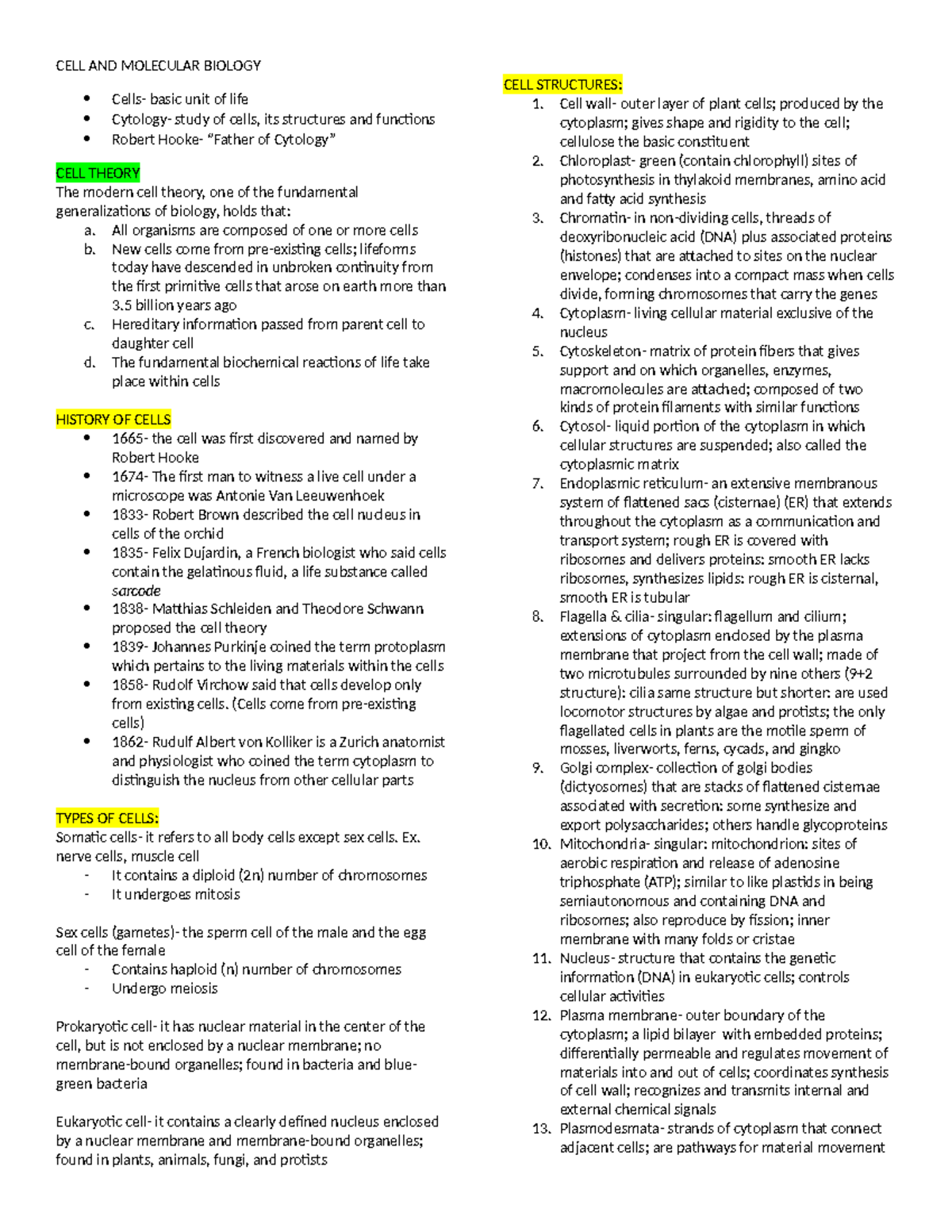 CELL AND Molecular Biology - CELL AND MOLECULAR BIOLOGY Cells- basic ...