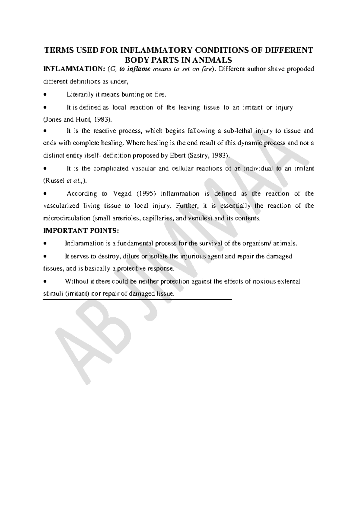 Inflammatory Conditions - TERMS USED FOR INFLAMMATORY CONDITIONS OF ...