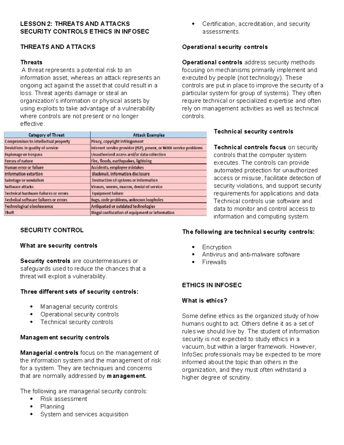 Lesson 2 PRE 5 - lecture notes - LESSON 2: THREATS AND ATTACKS SECURITY ...