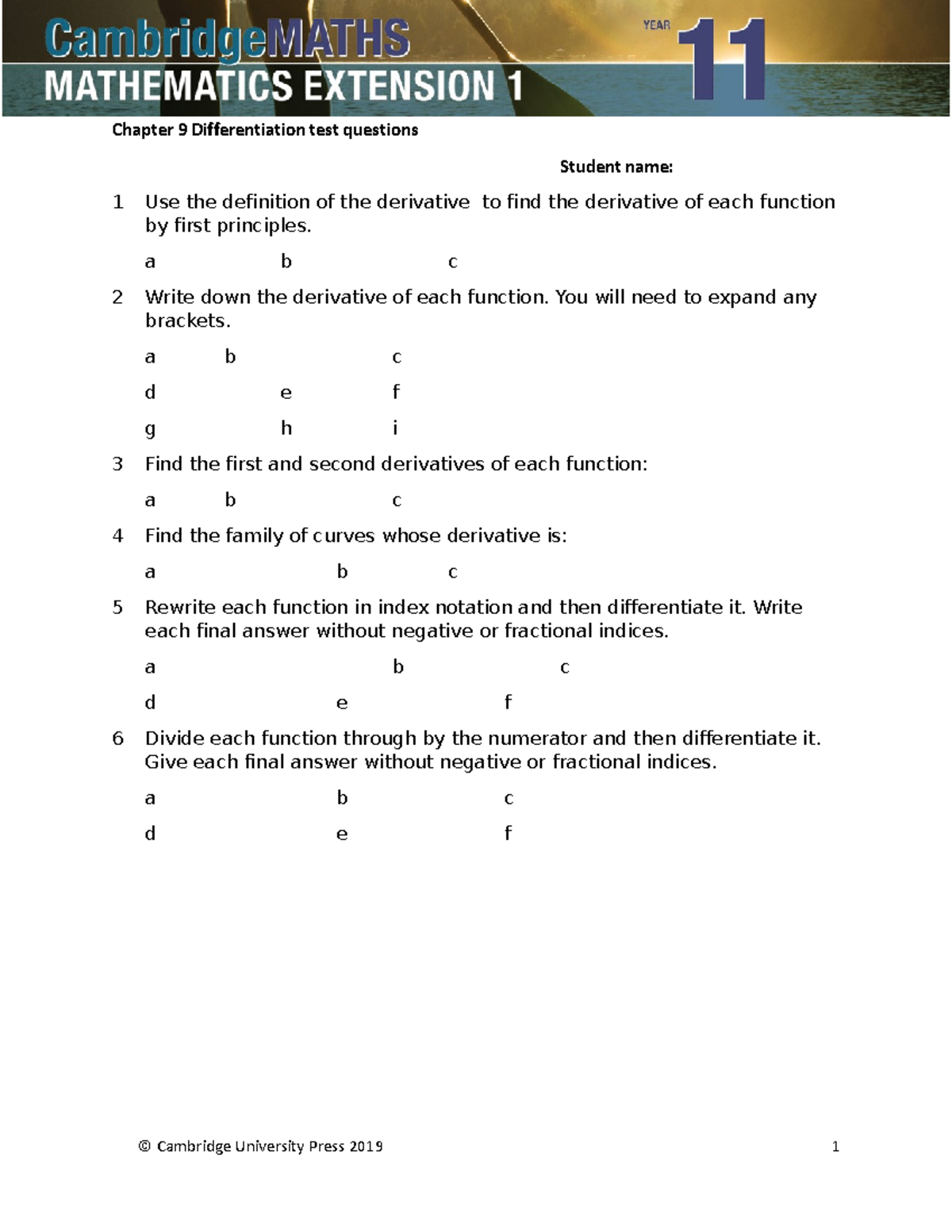 Chapter 9 test - great - Chapter 9 Differentiation test questions ...
