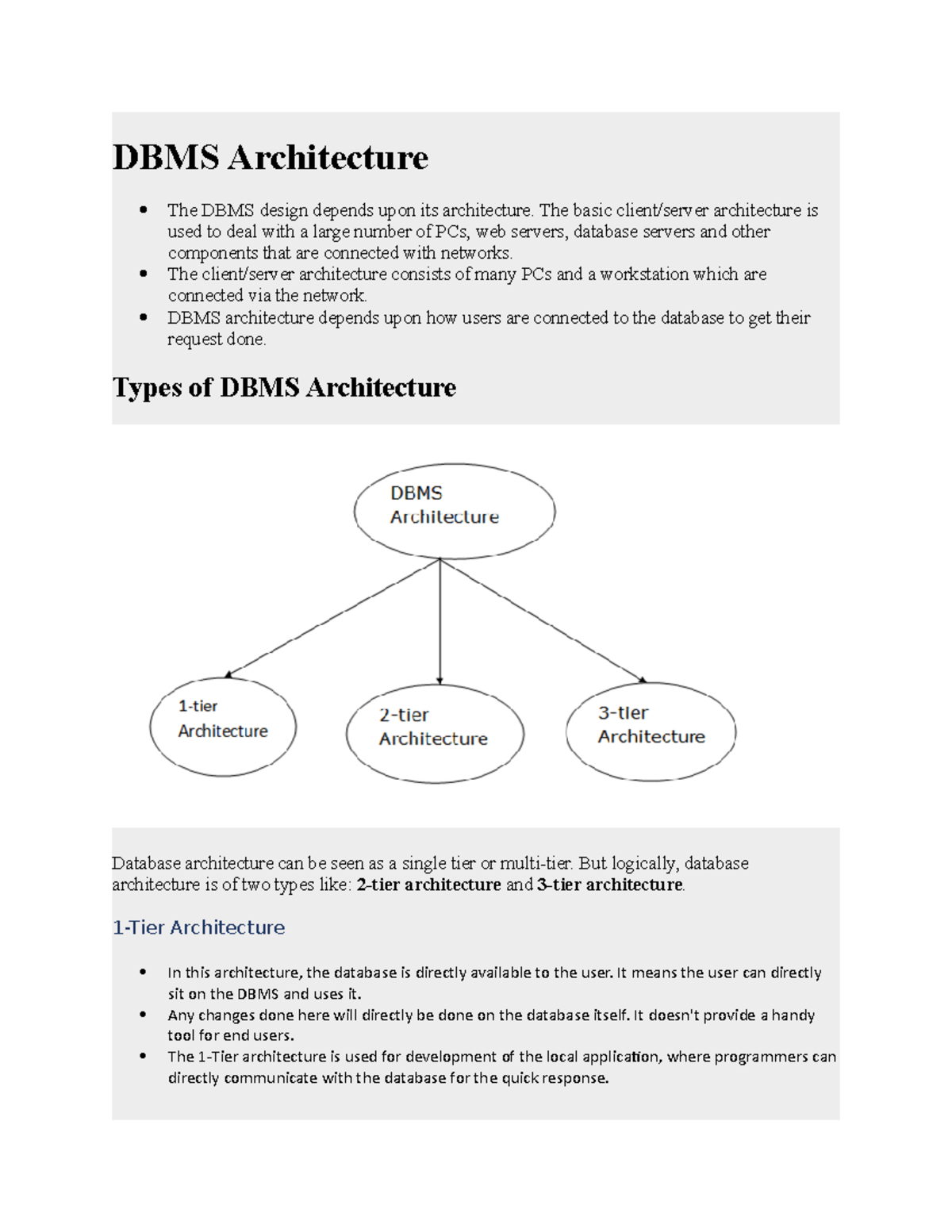 DBMS architectures-models and language - DBMS Architecture The DBMS ...