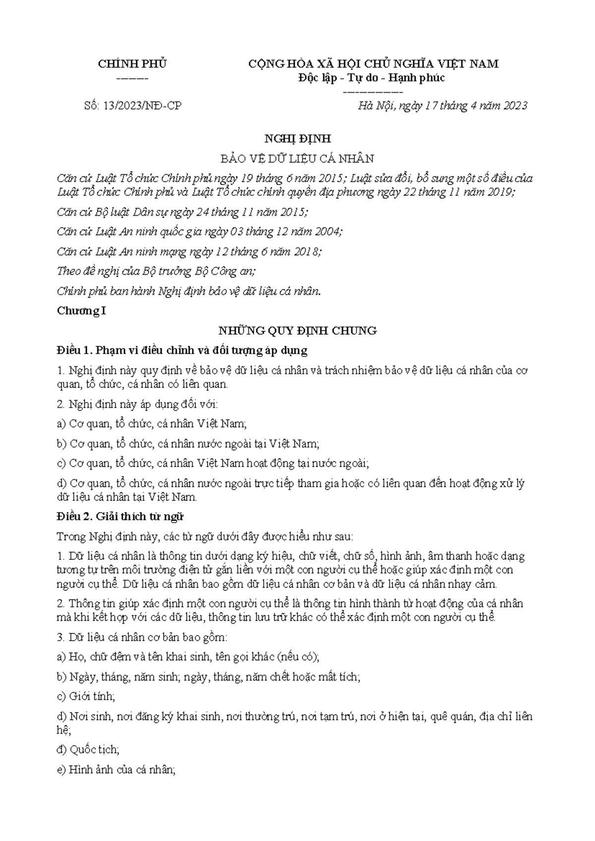 13 2023 ND-CP m 465185 - Vhbj - CHÍNH PHỦ - CỘNG HÒA XÃ HỘI CHỦ NGHĨA ...