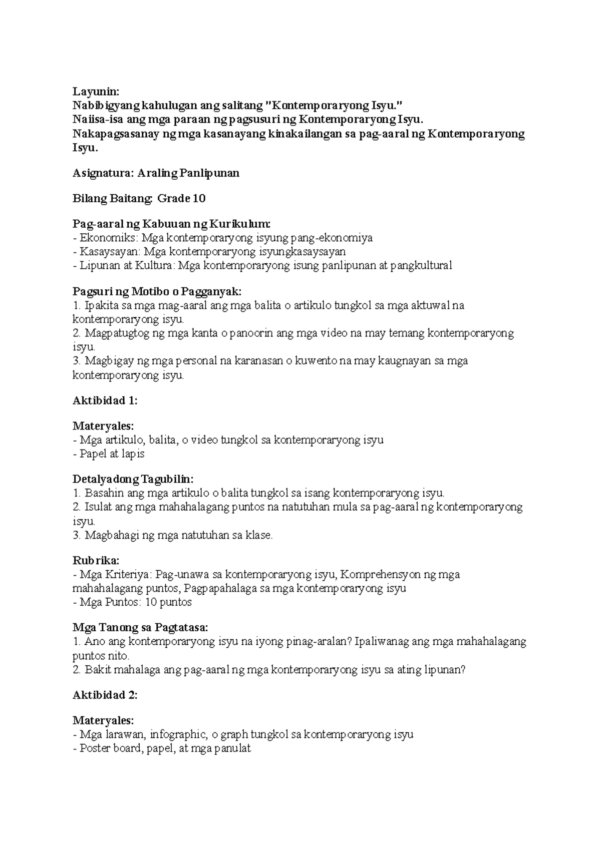 contemporary issues - Layunin: Nabibigyang kahulugan ang salitang ...