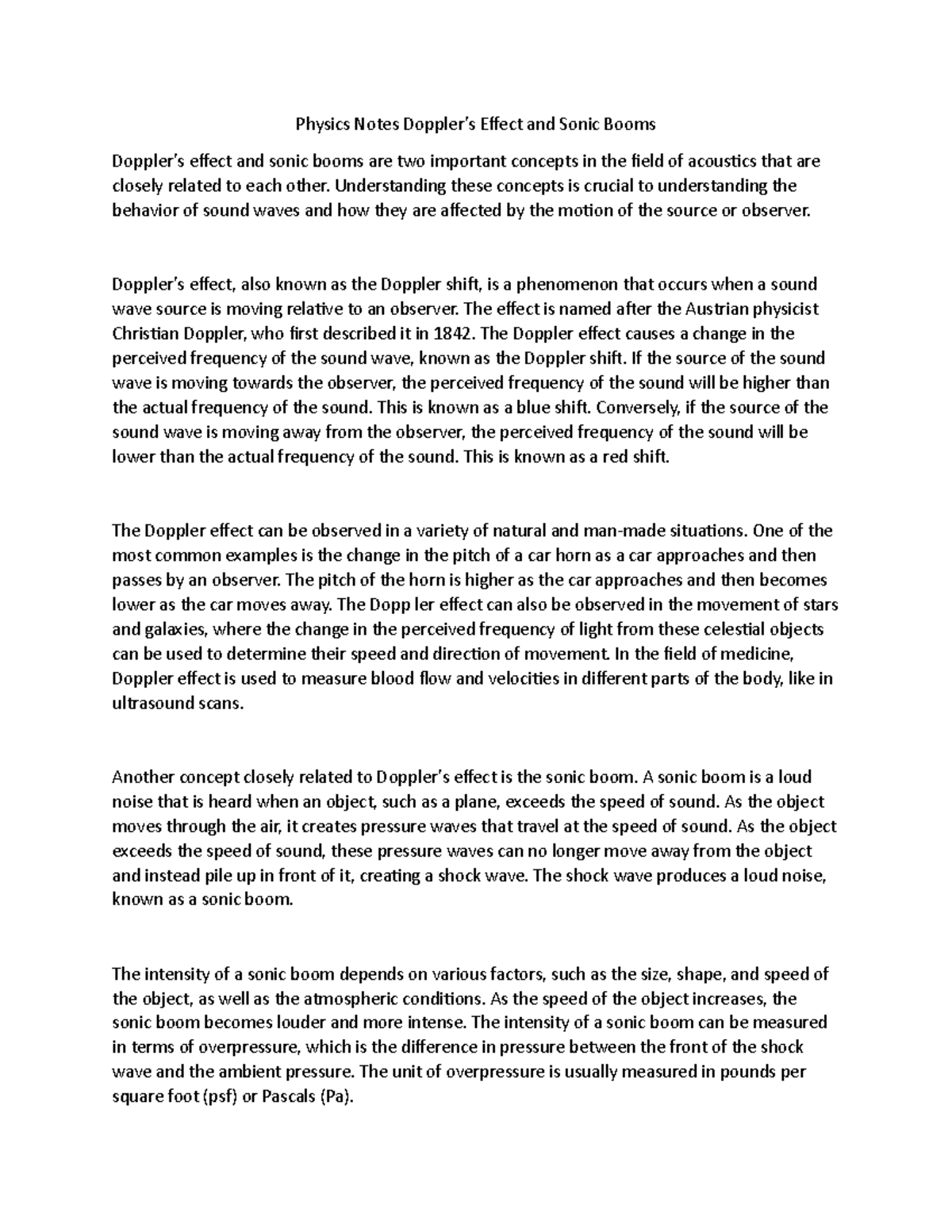 Physics Notes Doppler Effect and Sonic Booms - Physics Notes Doppler’s ...