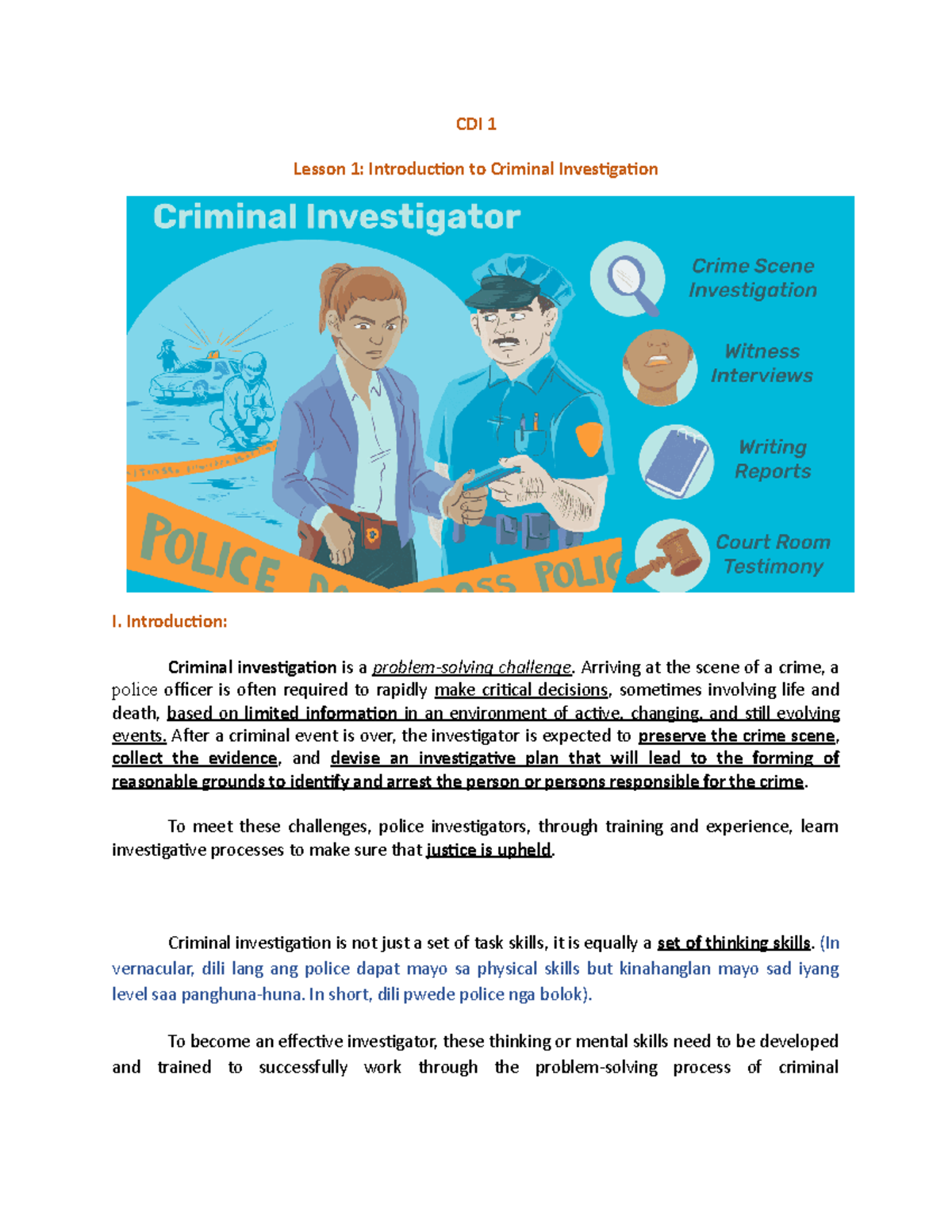Intro to Criminal Investigation - CDI 1 Lesson 1: Introduction to ...