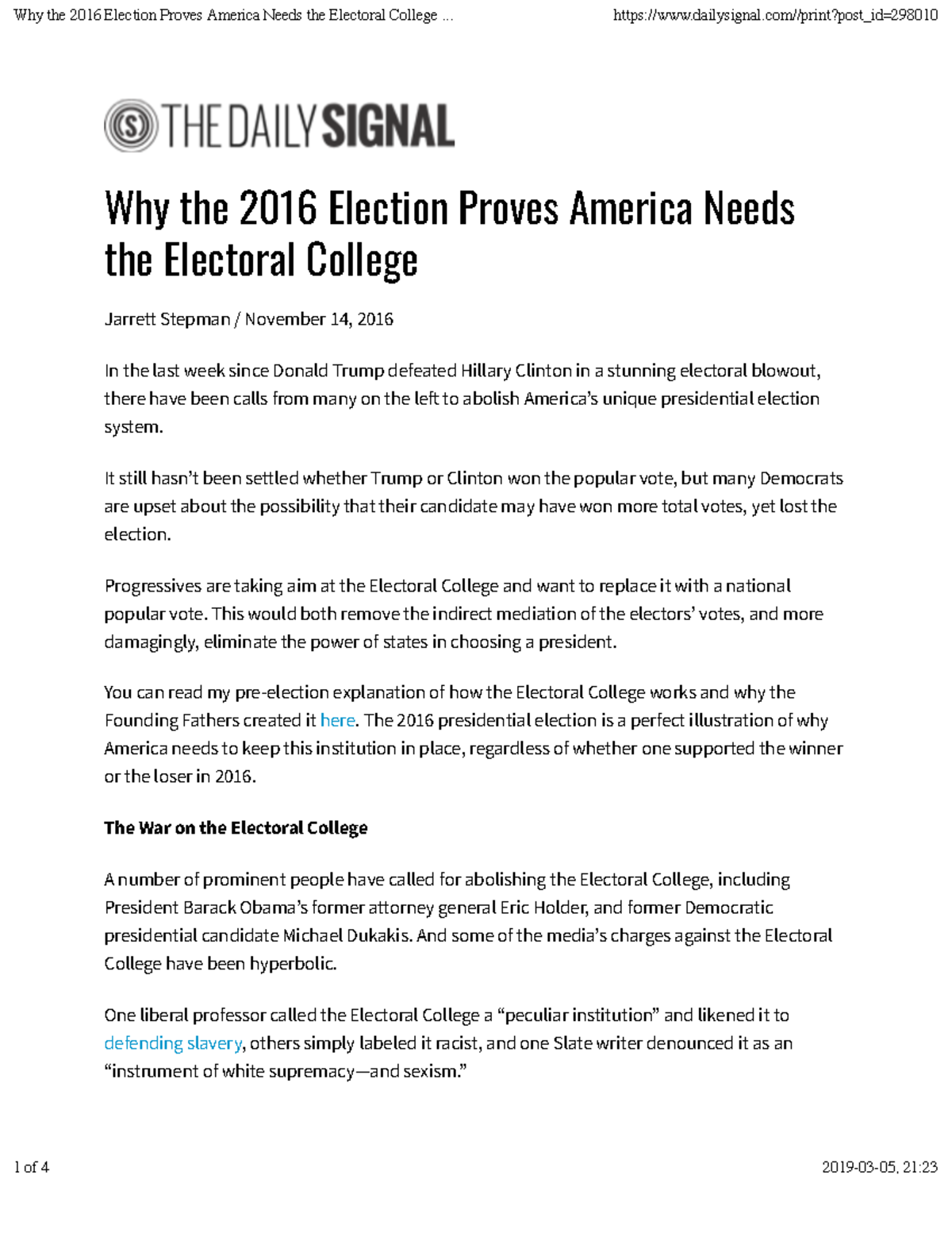 Stepman, Why the 2016 Election Proves America Needs the Electoral ...