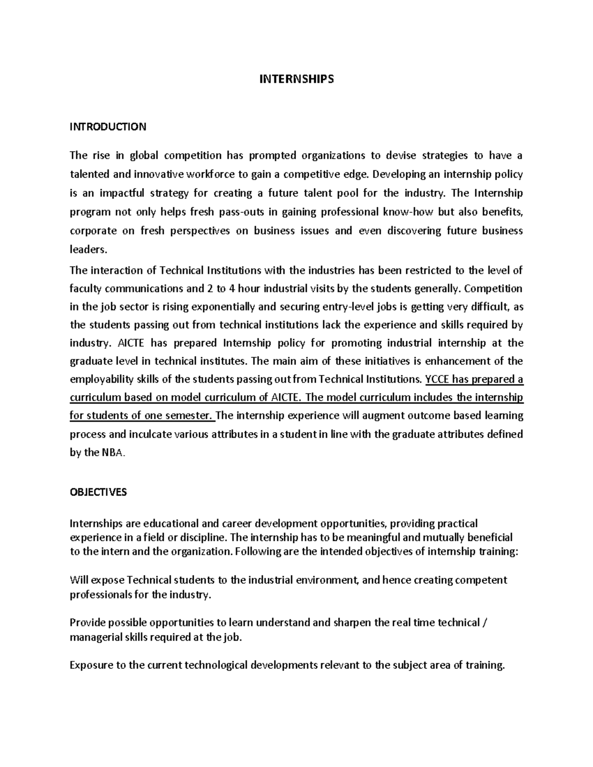 Internship - Cmmdjdjjdjd - INTERNSHIPS INTRODUCTION The rise in global ...