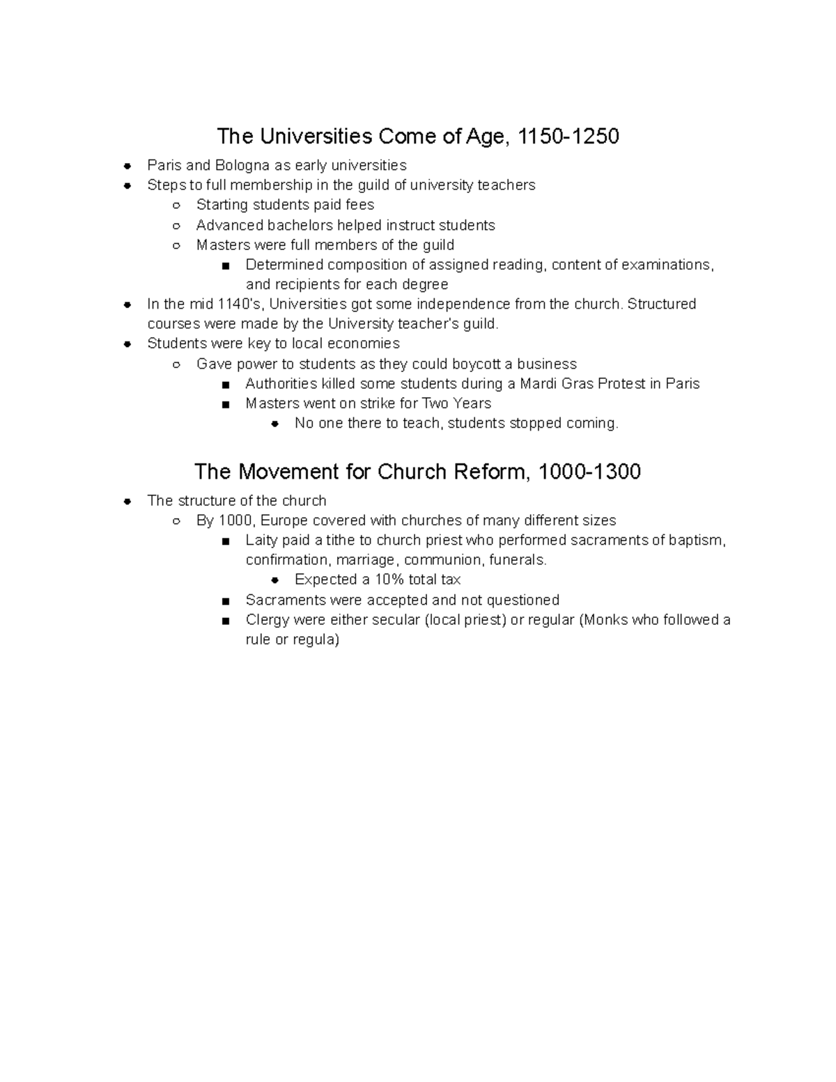 Universities and Churches - The Universities Come of Age, 1150- Paris ...