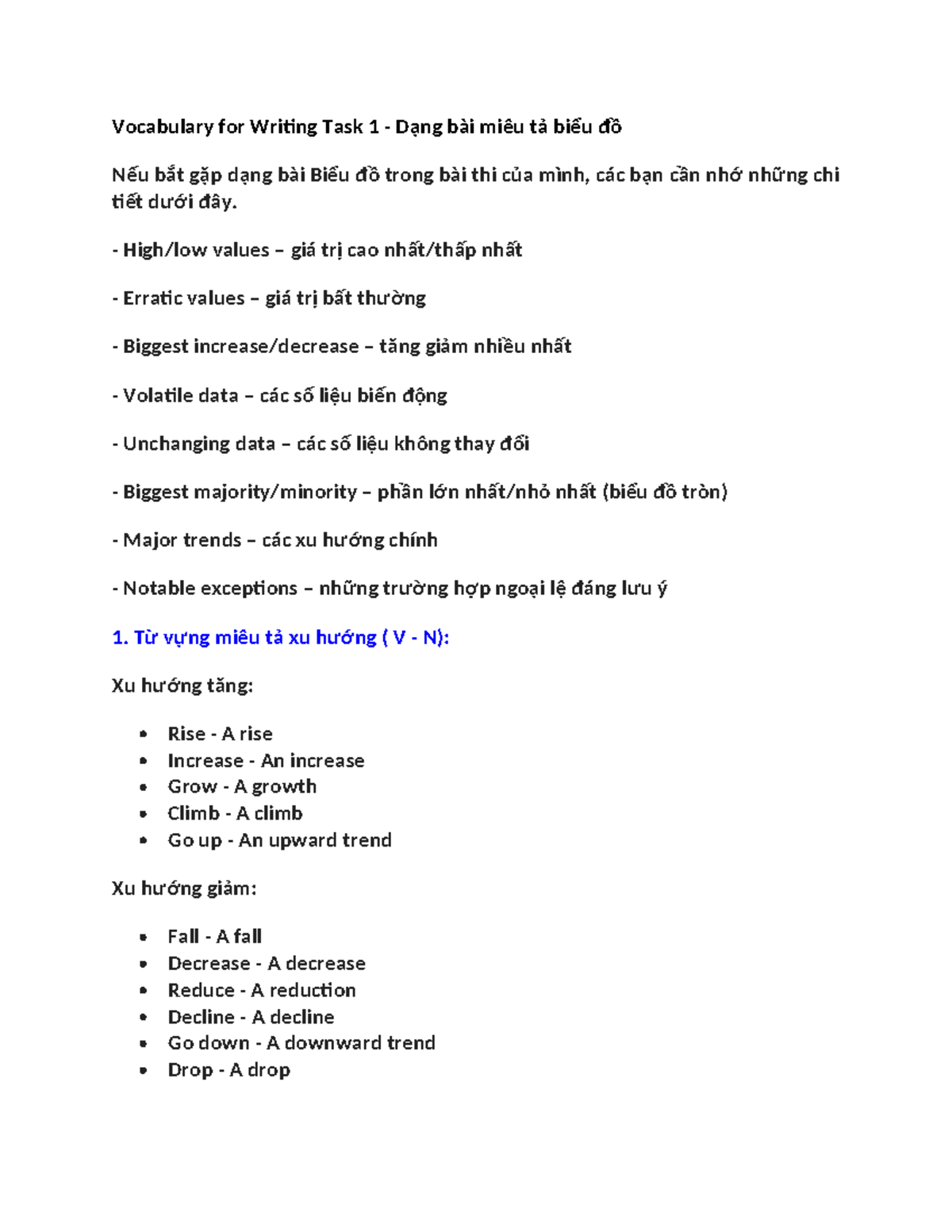 Vocabulary for Writing Task 1 - High/low values – giá trị cao nhất/thấp ...