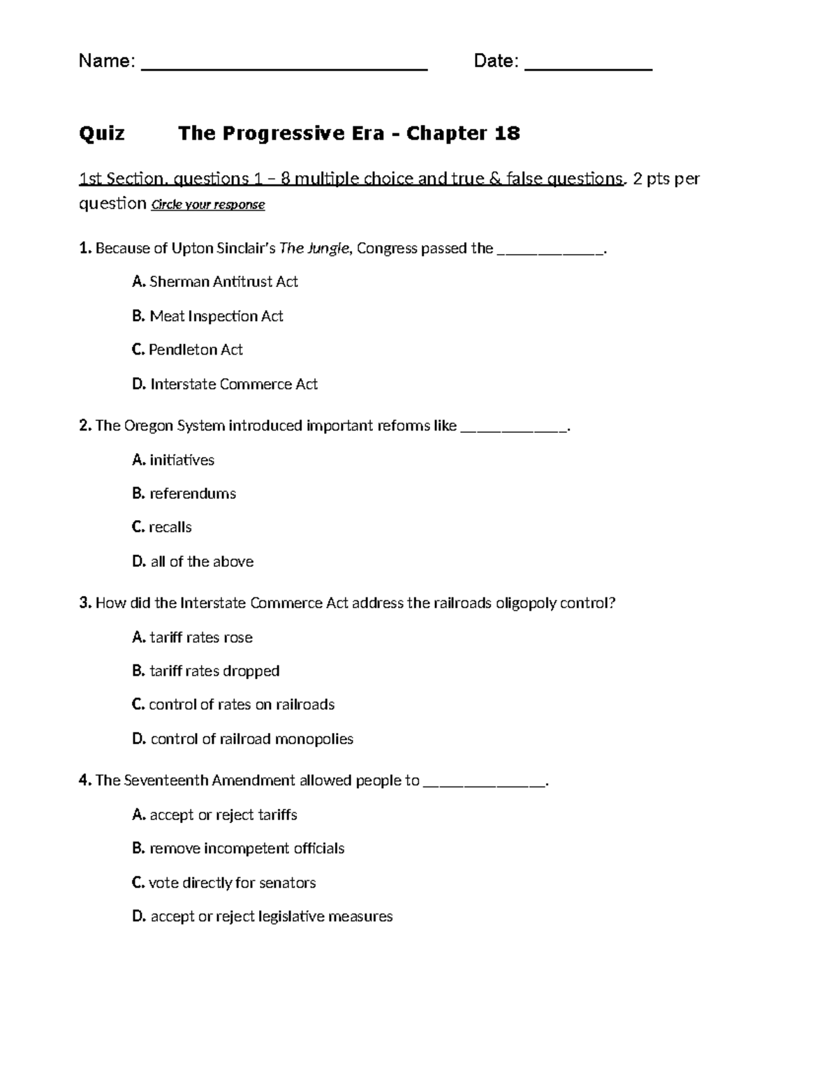 The Progressive Quiz 18 - Name: ___________________________ Date ...