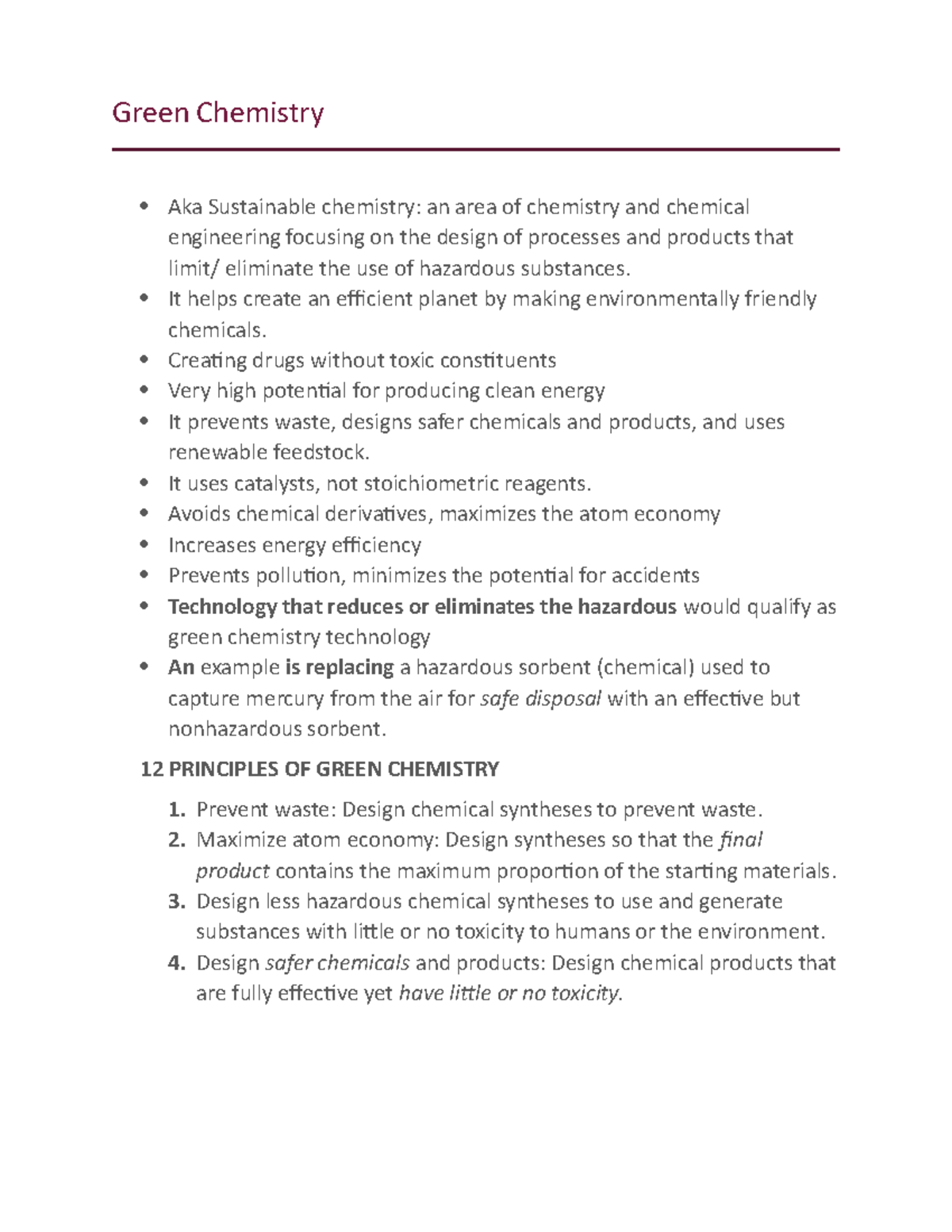 Green Chemistry - Green Chemistry Aka Sustainable chemistry: an area of ...