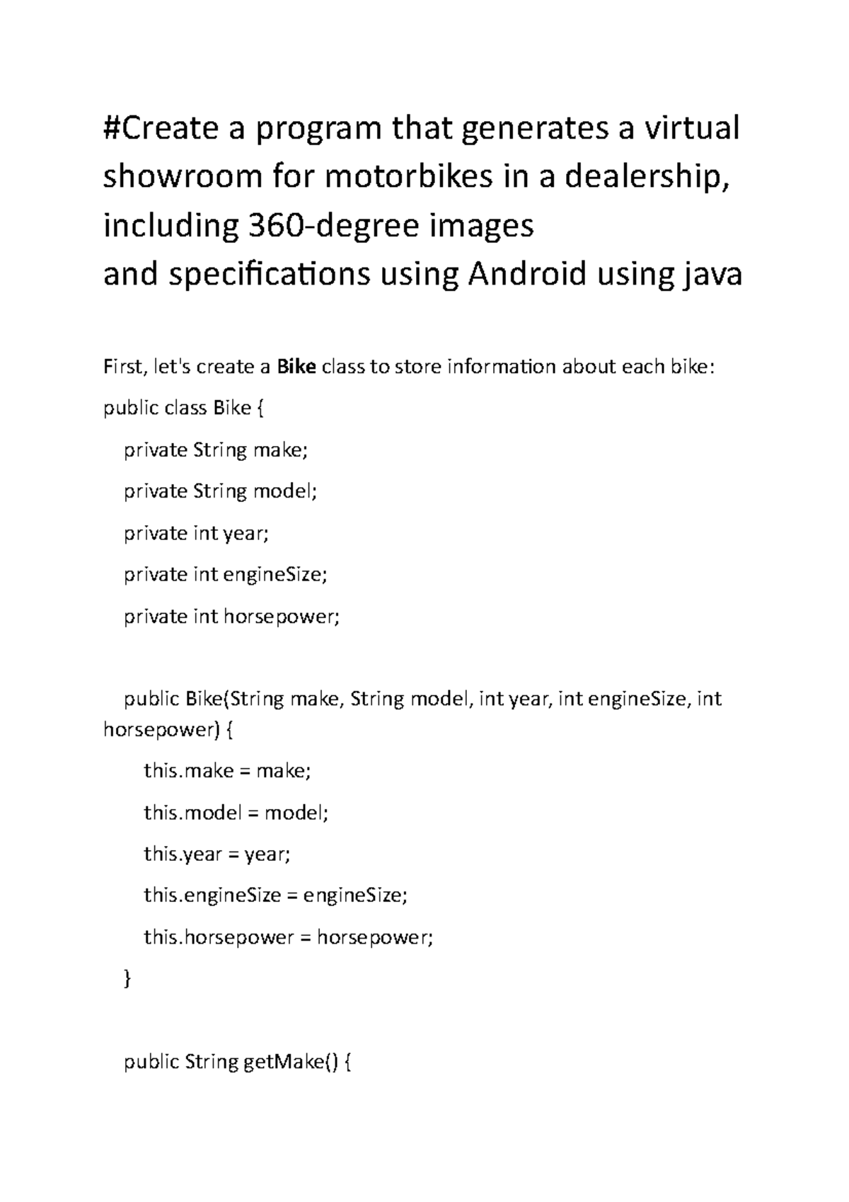 Virtual showroom for motorbikes in a dealership-Android using java - # ...