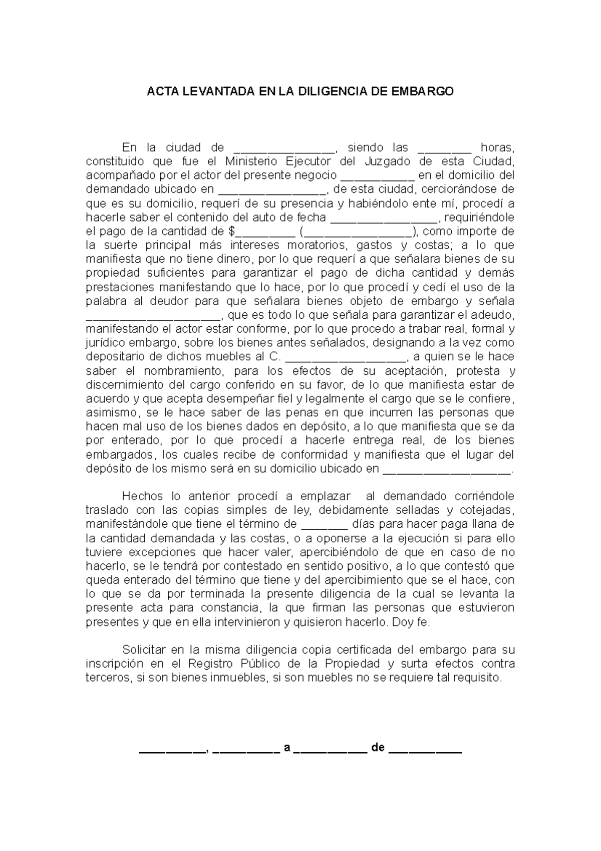 D8 ACTA Levantada EN LA Diligencia DE Embargo - ACTA LEVANTADA EN LA ...