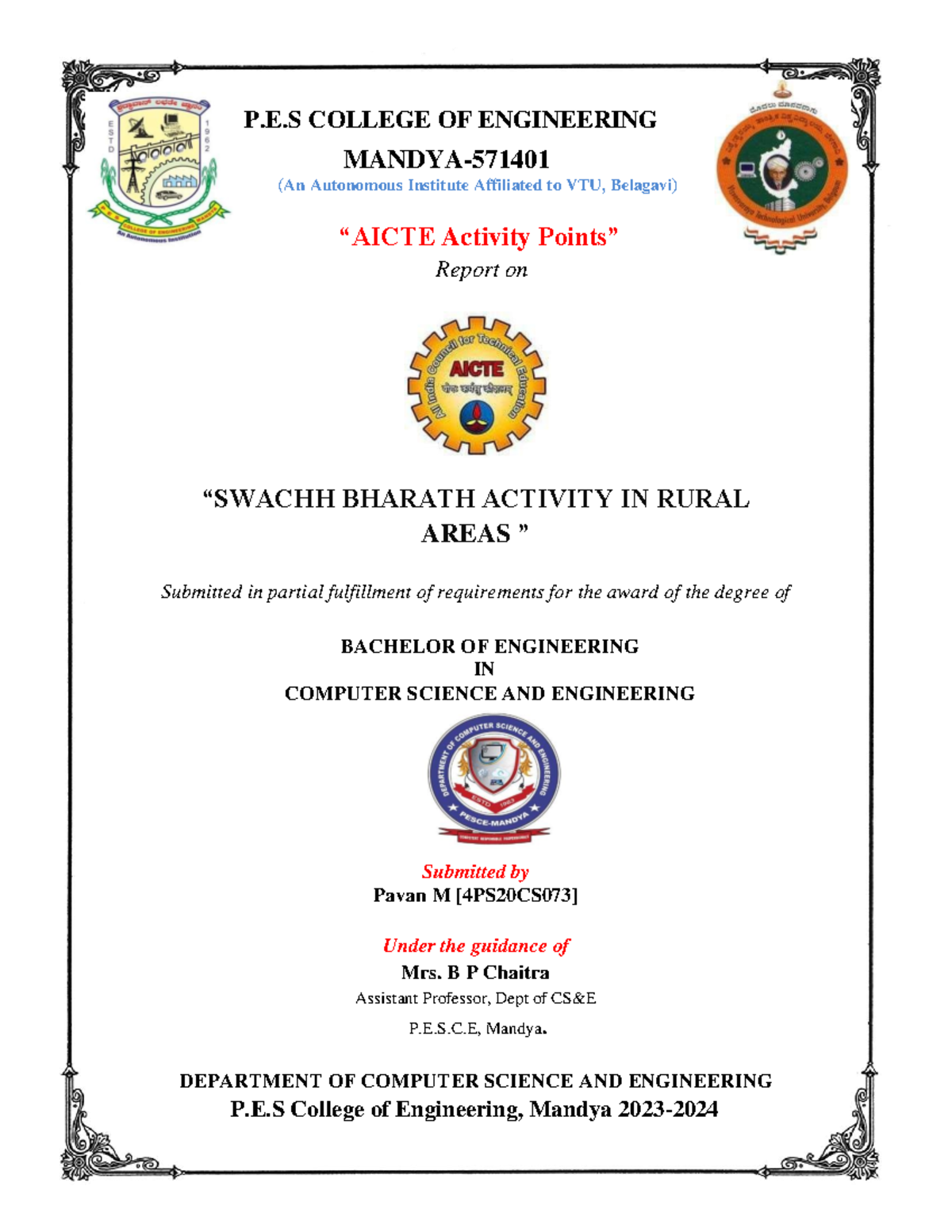 Swachh barath - P.E COLLEGE OF ENGINEERING MANDYA- 571401 (An Autonomous Institute Affiliated to ...