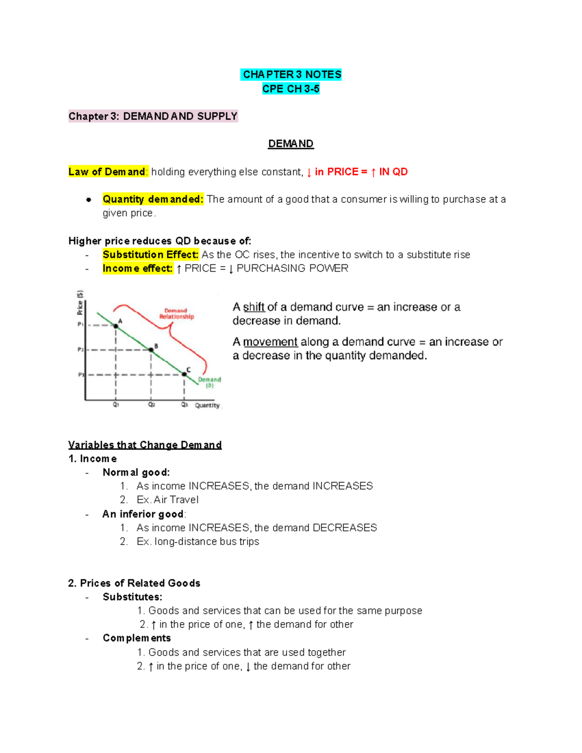 Econ Notes For Final Exam Practise Contains Chapter 3 Chapter 3