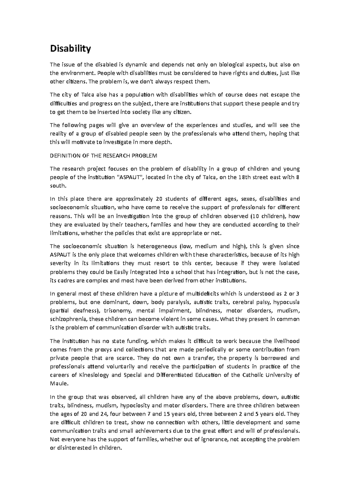 Disability - Lecture notes 2 - Disability The issue of the disabled is ...