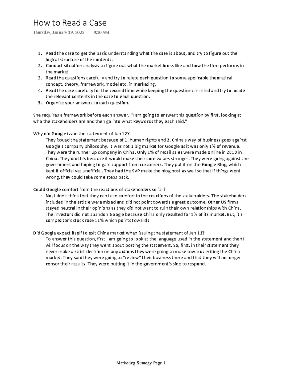 How to Read a Case - Professor Li - Read the case to get the basic ...