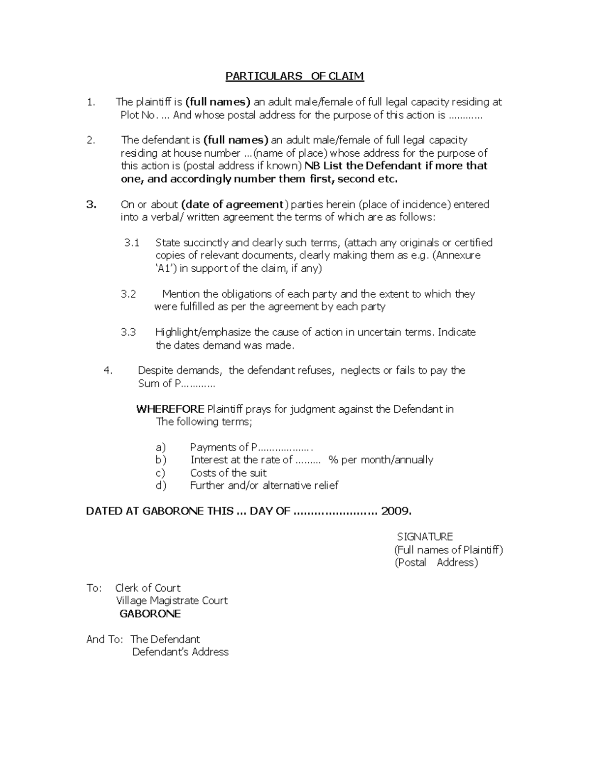 Particulars - Copy - Lecture Notes - PARTICULARS OF CLAIM The plaintiff ...