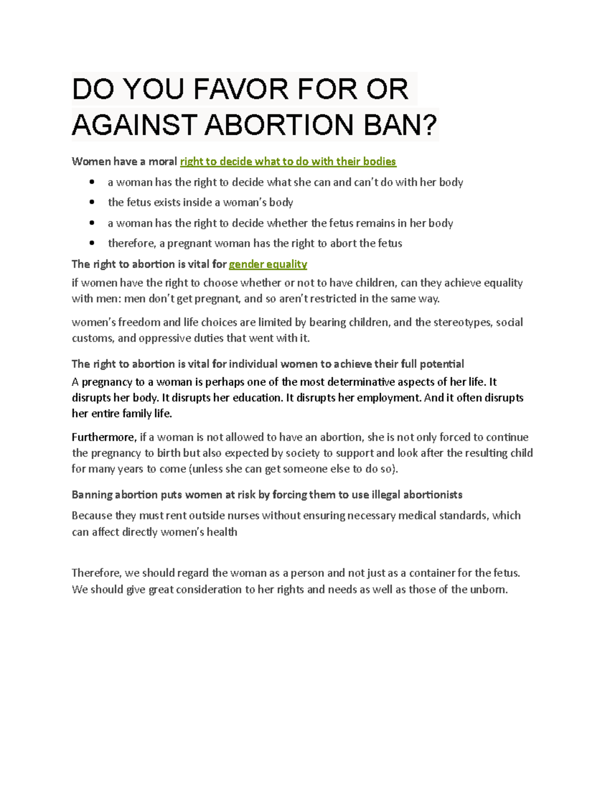 Chapter 6 DO YOU Favor FOR OR Against Abortion BAN - DO YOU FAVOR FOR ...