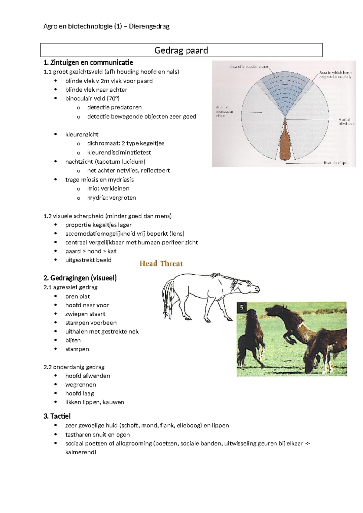 Gedrag paard Klaar - Gedrag paard 1. Zintuigen en communicatie 1 groot ...