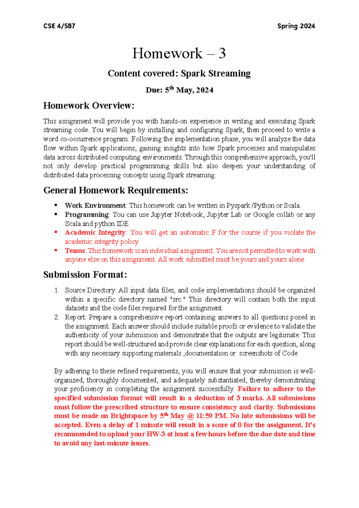 Homework 3 updated - CSE 4/587 Spring 2024 Homework – 3 Content covered ...
