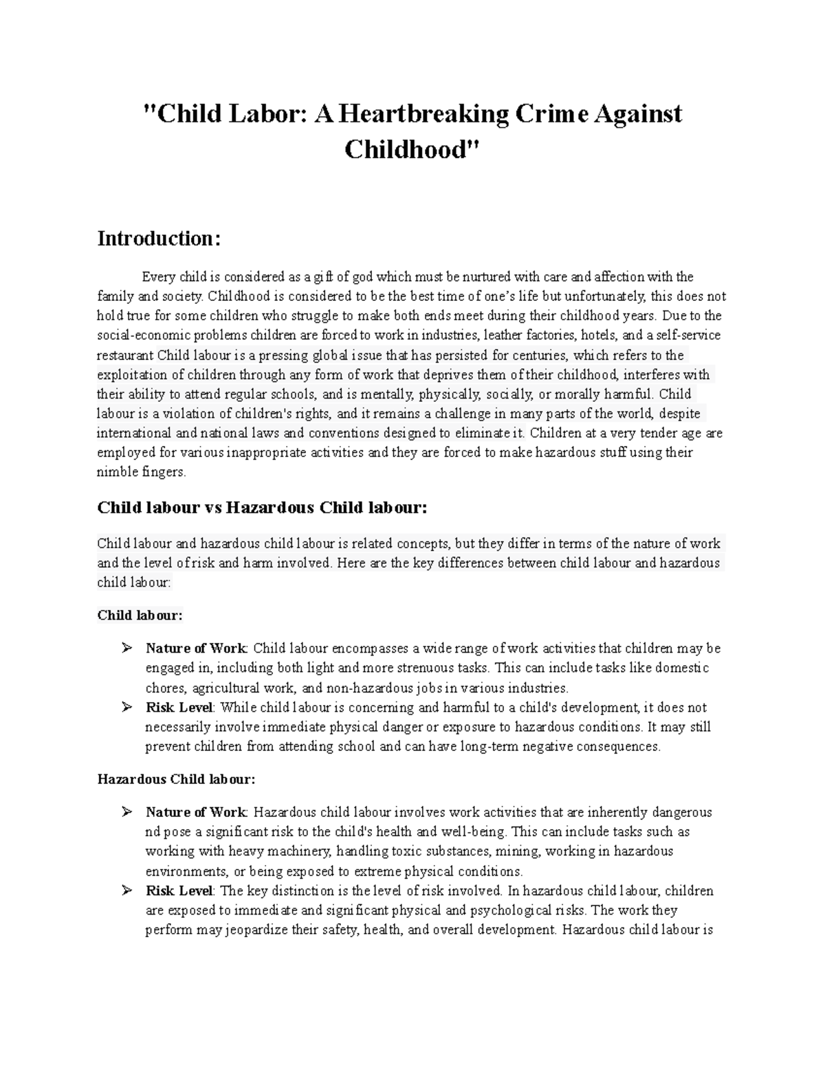 Child Labour - "Child Labor: A Heartbreaking Crime Against Childhood ...