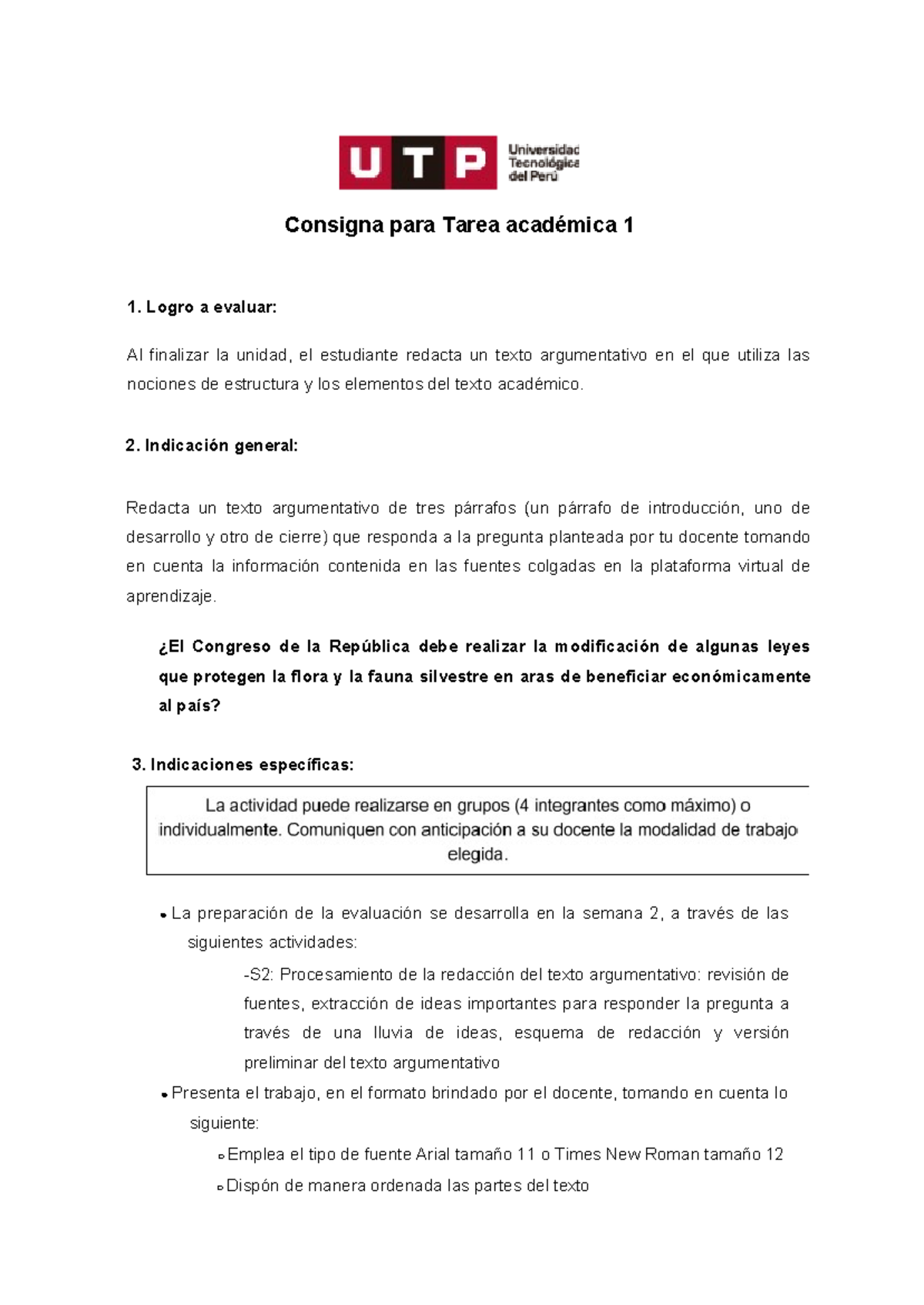 Consigna TA1 - ghtgv - Consigna para Tarea académica 1 1. Logro a evaluar: Al finalizar la ...