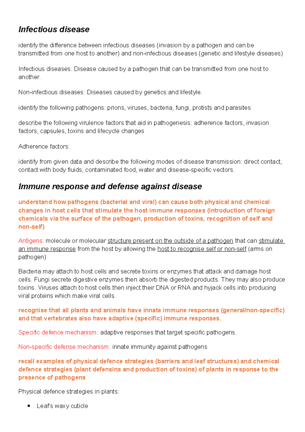 Biology Unit 2 Topic 2 - Course Notes - Infectious disease identify the ...