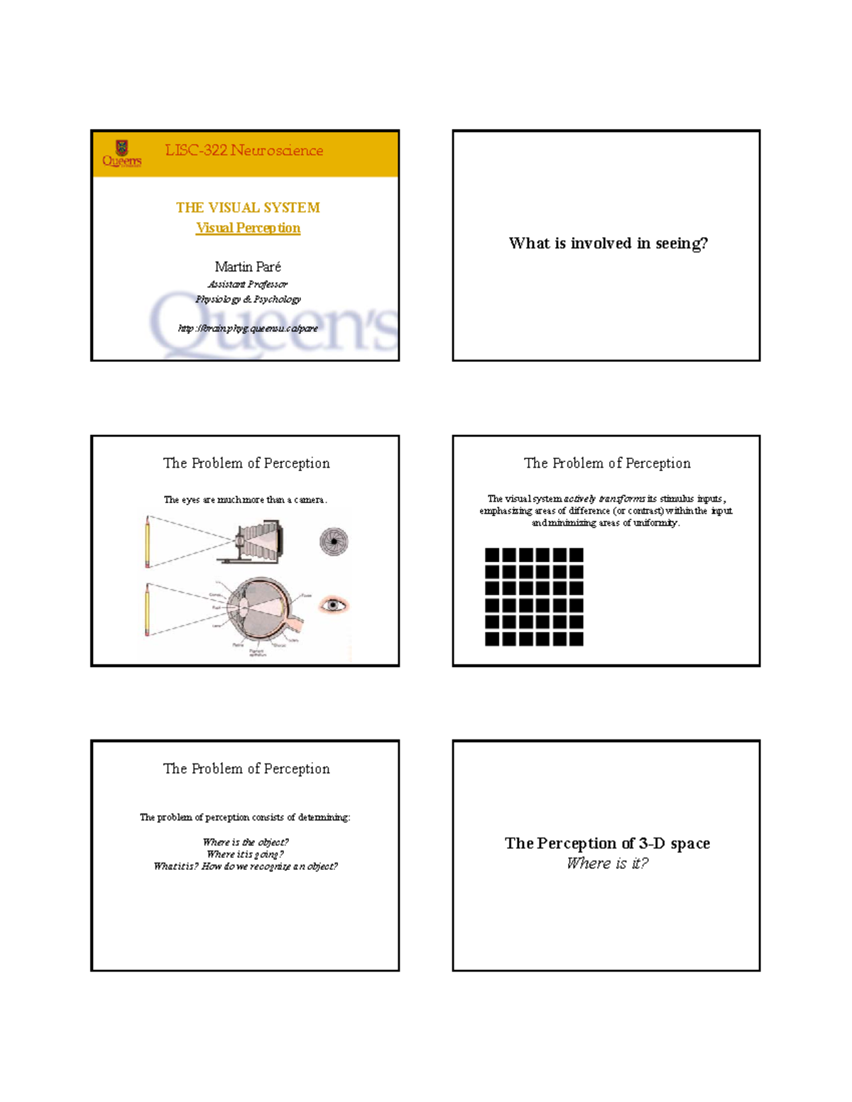 Lecture notes, lecture visual perception - Neuroscience THE VISUAL ...