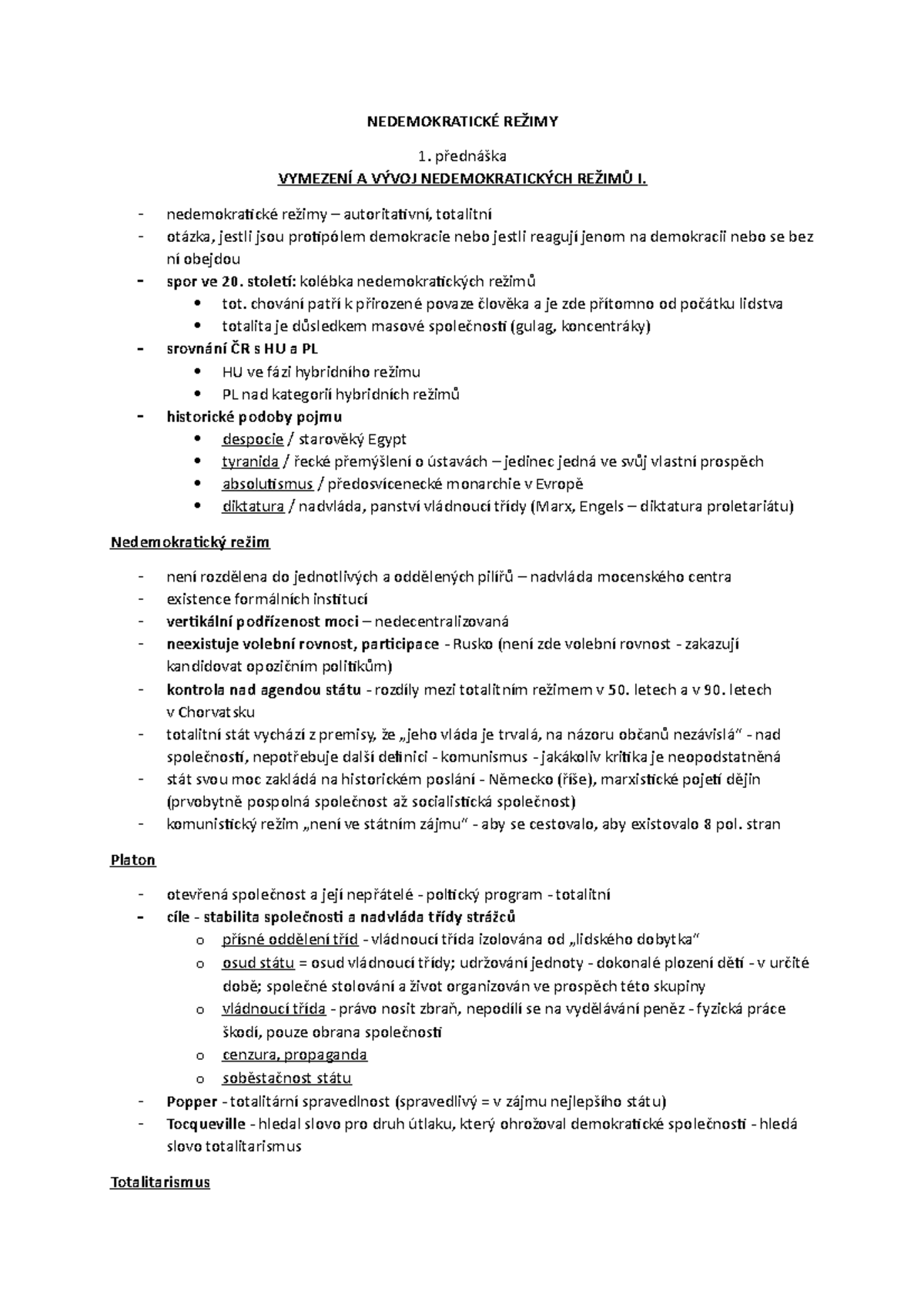Nedemokratické režimy - přednášky - NEDEMOKRATICKÉ REŽIMY přednáška ...