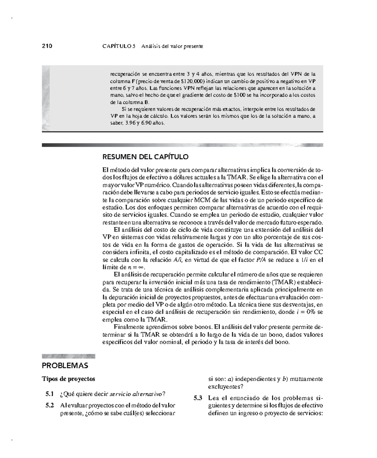 Ingenieria Economica-Ejercicios - 210 CAPÍTULO 5 Análisis del valor presente recuperación se ...