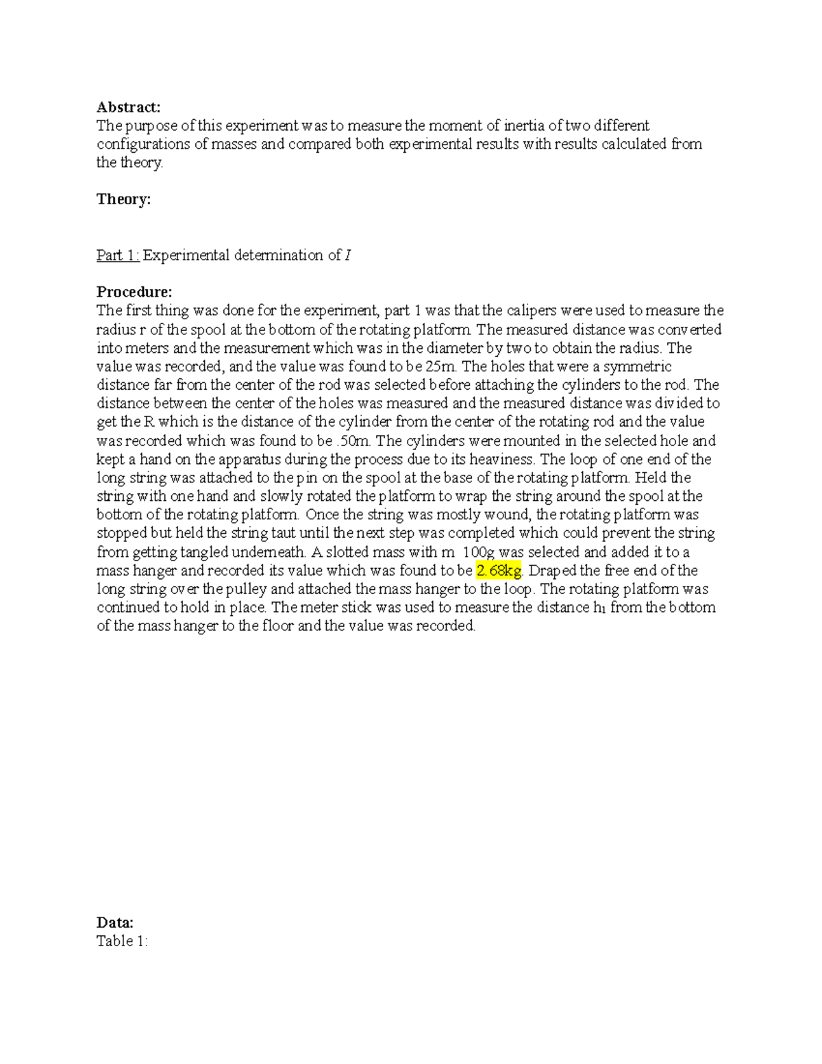 Physics Formal Lab report(2nd) - Abstract: The purpose of this ...
