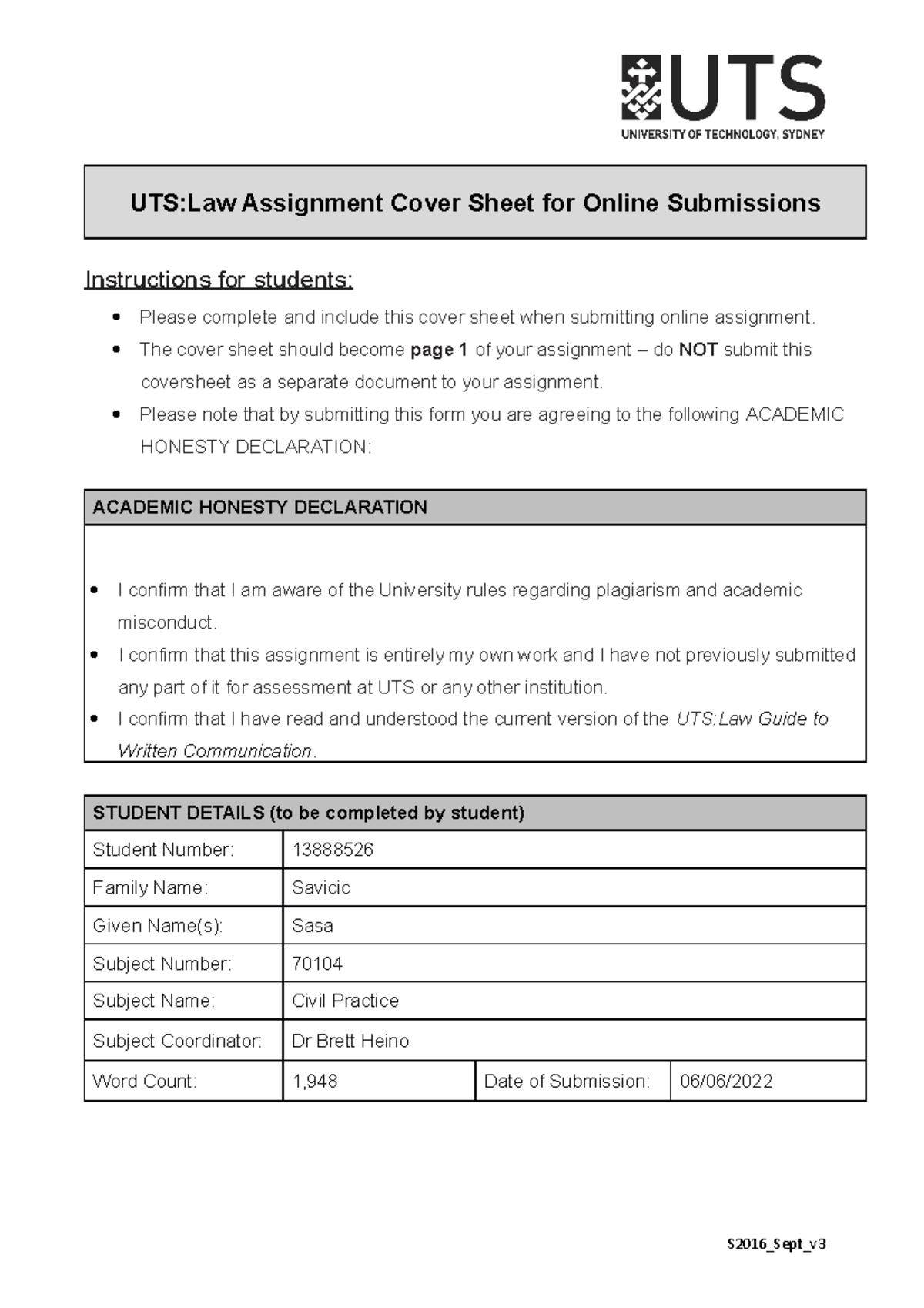 PART B - Part B - UTS:Law Assignment Cover Sheet for Online Submissions ...