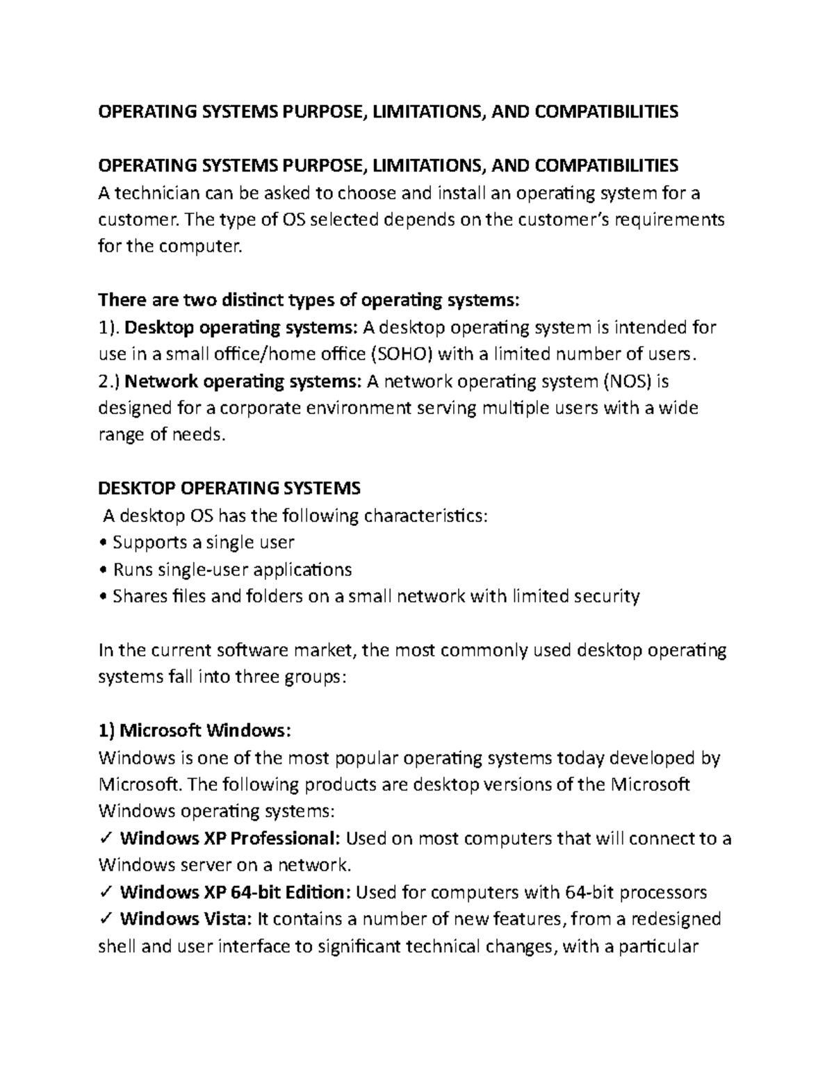 Operating Systems Purpose - Information Technology - DHVSU - Studocu