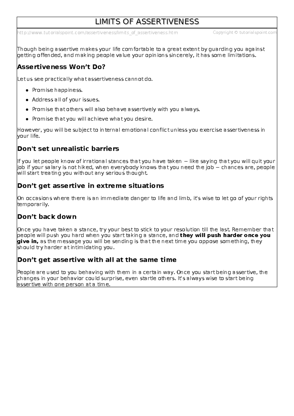 Limits of assertiveness - tutorialspoint/assertiveness/limits_of ...