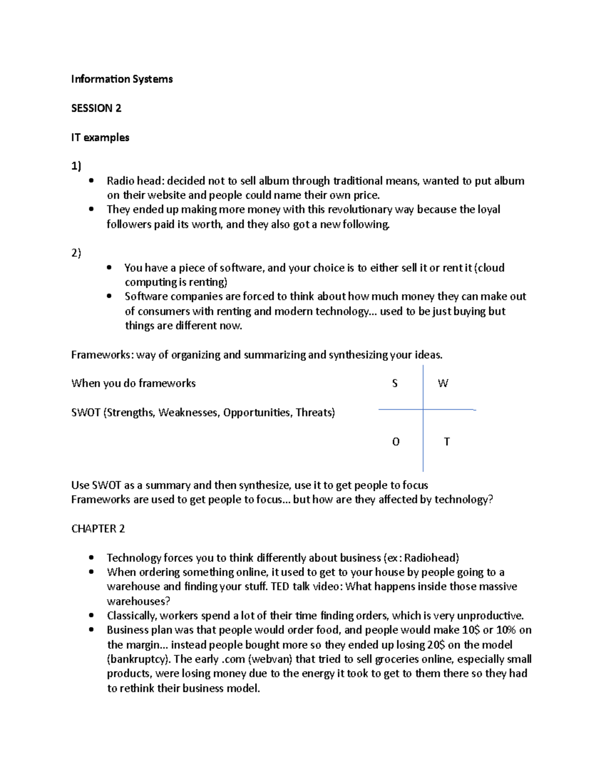 Information Systems - Notes - Information Systems SESSION 2 IT examples ...