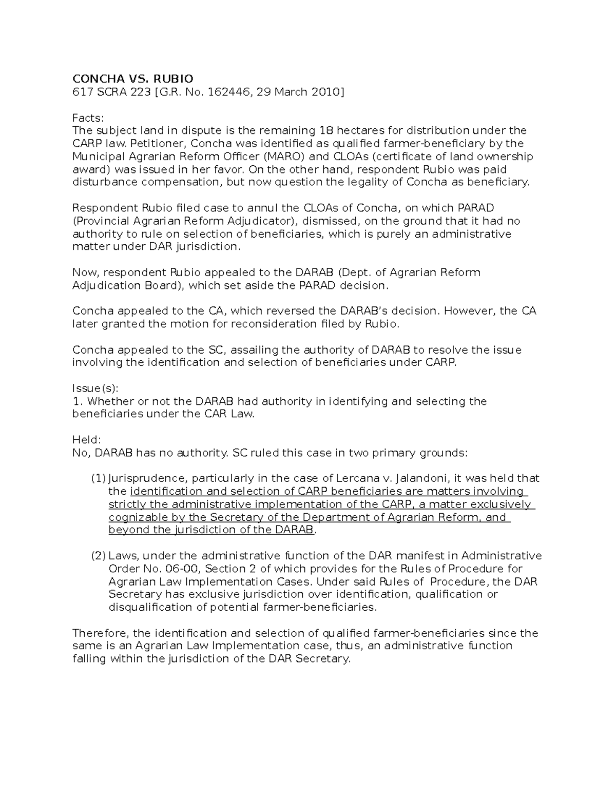 Concha v Rubio digested - CONCHA VS. RUBIO 617 SCRA 223 [G. No. 162446, 29 March 2010] Facts ...