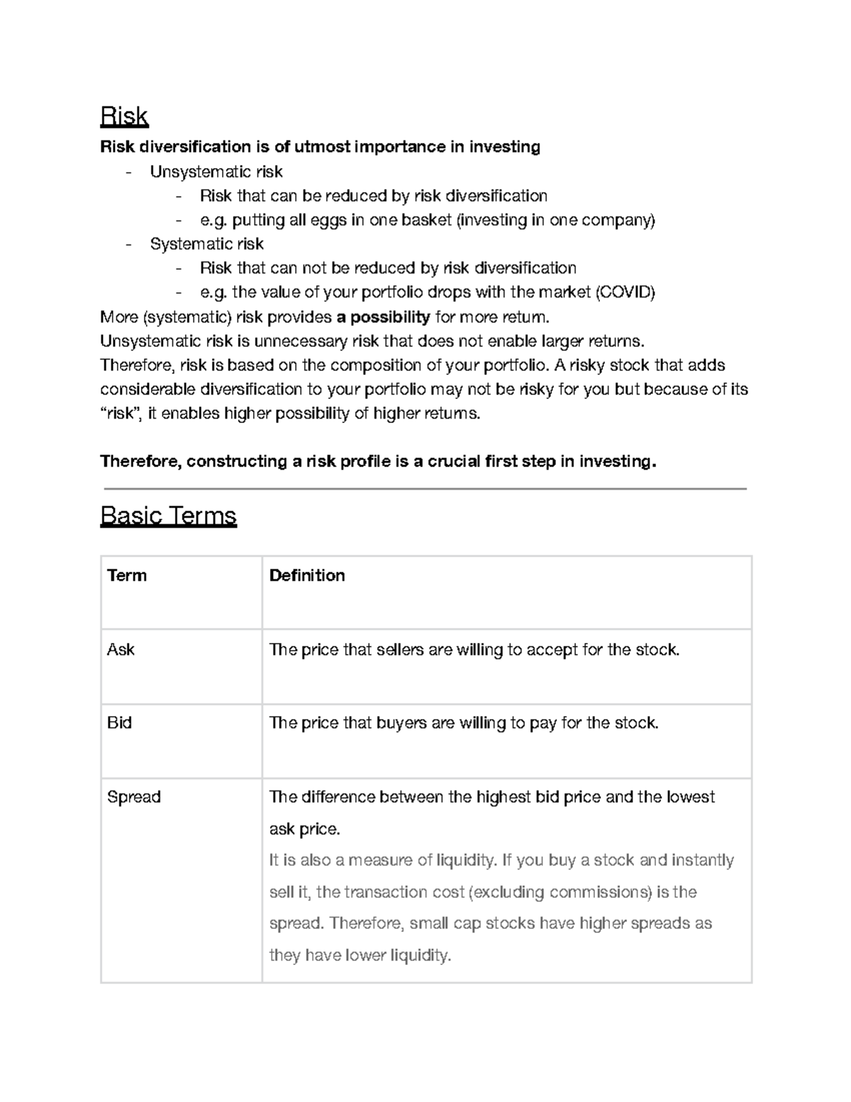 Basic Knowledge - random - Risk Risk diversification is of utmost ...