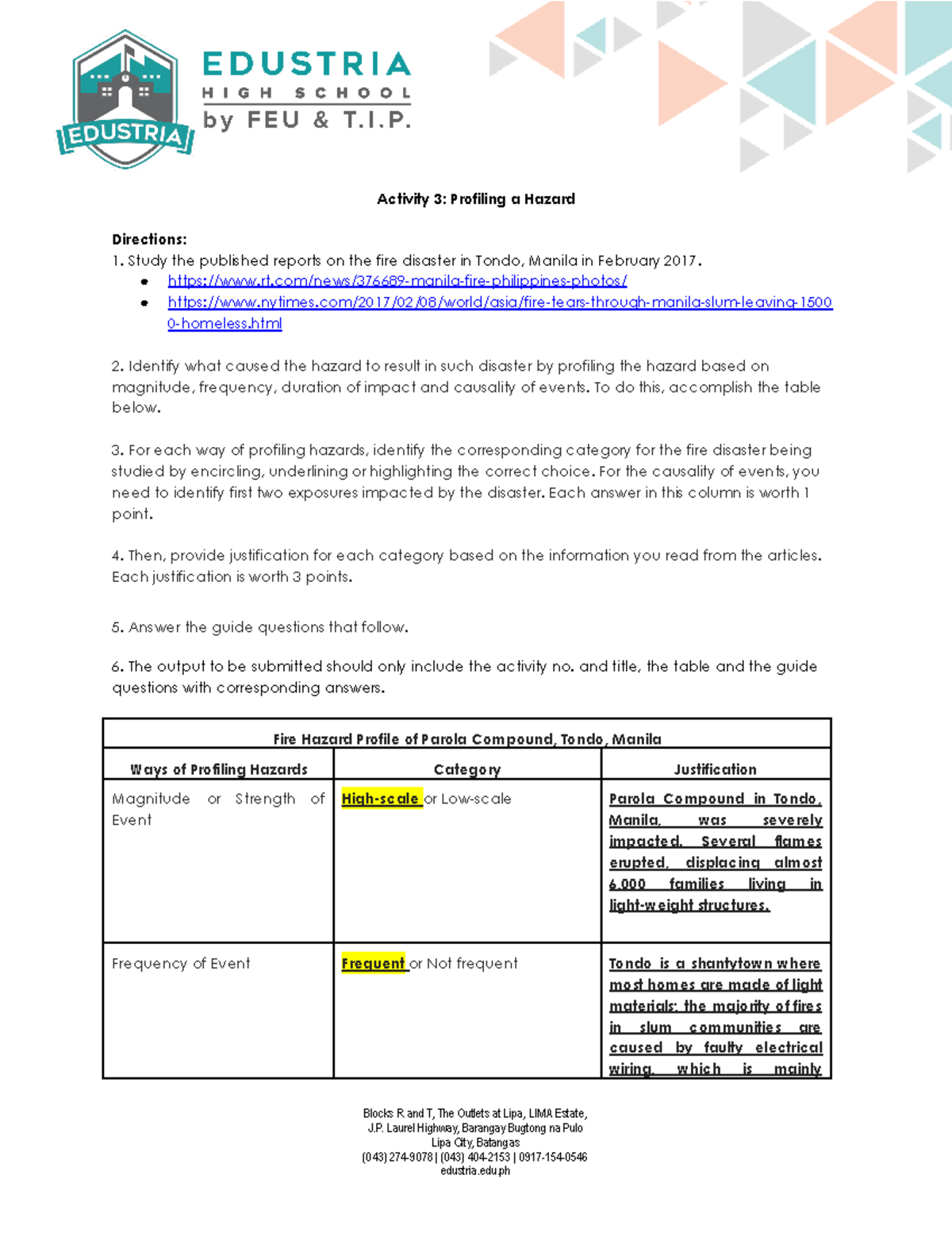 DRRR-3rd+Qtr-Activity+Sheet+3 lecture notes USTSP 3RD Q - Activity 3 ...