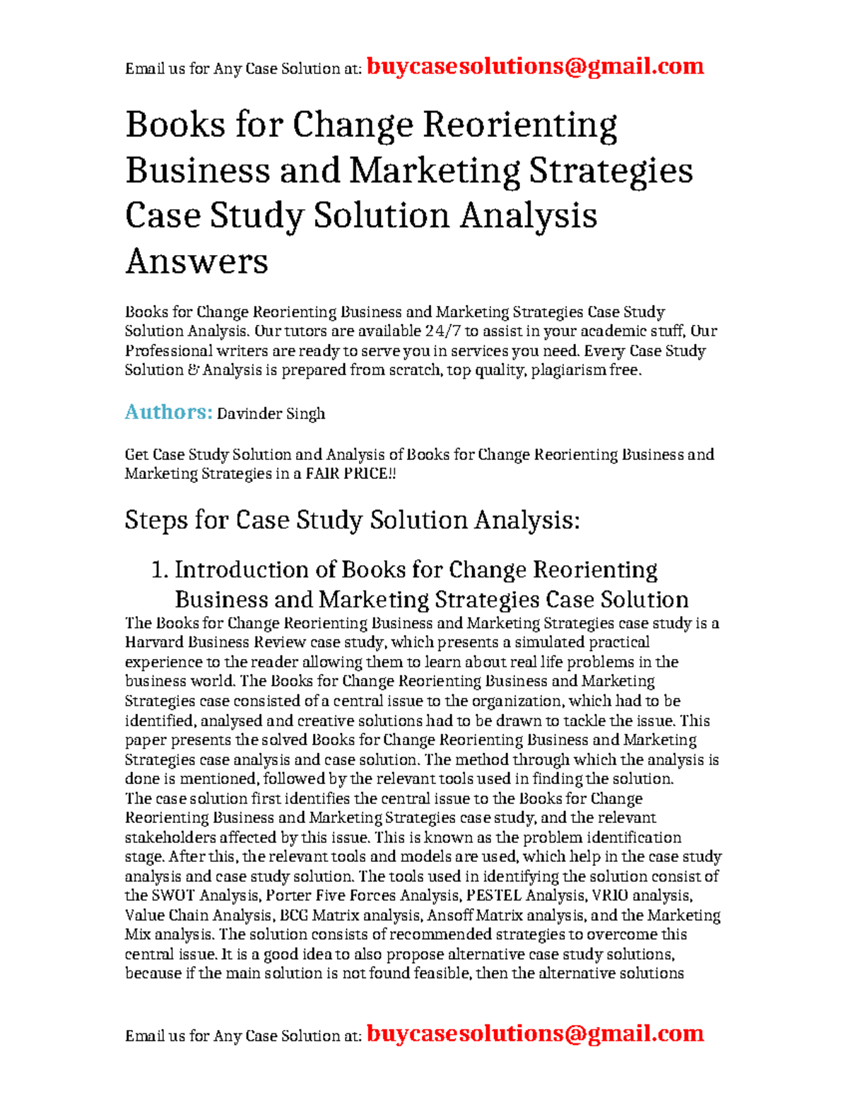 Case Solution Books for Change Reorienting Business and Marketing ...