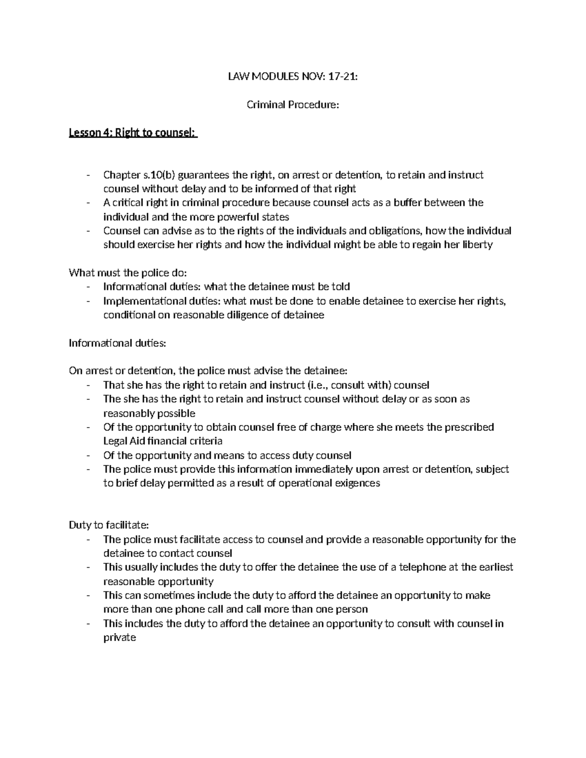 LAW Modules NOV - all notes - LAW MODULES NOV: 17-21: Criminal ...