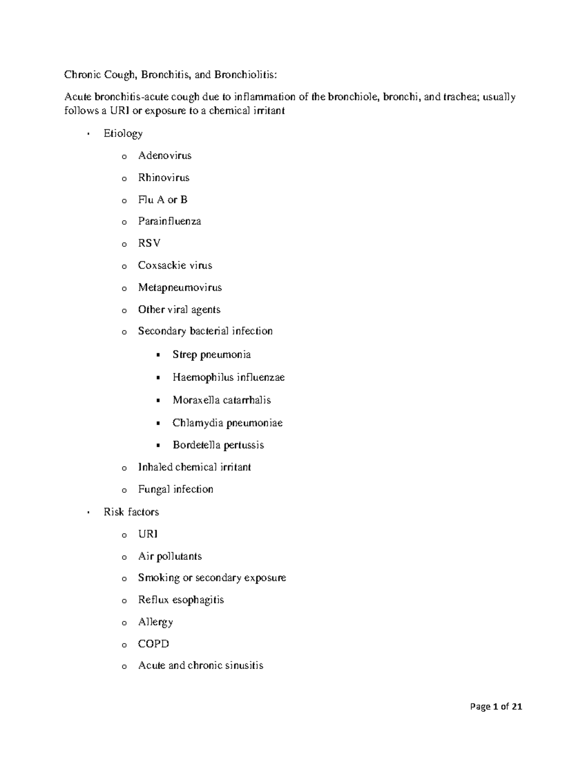 Study Guide Chronic Cough, Bronchitis, and Bronchiolitis - Chronic ...