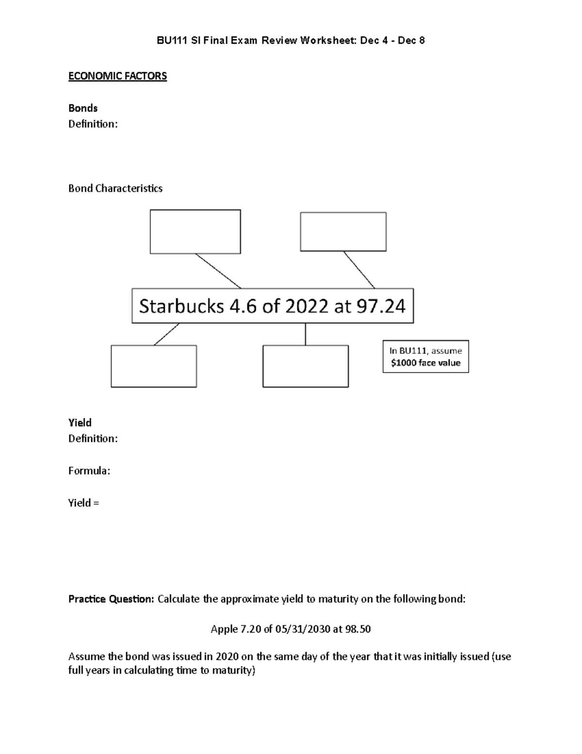Final Exam Review Worksheet - Assume the bond was issued in 2020 on the ...