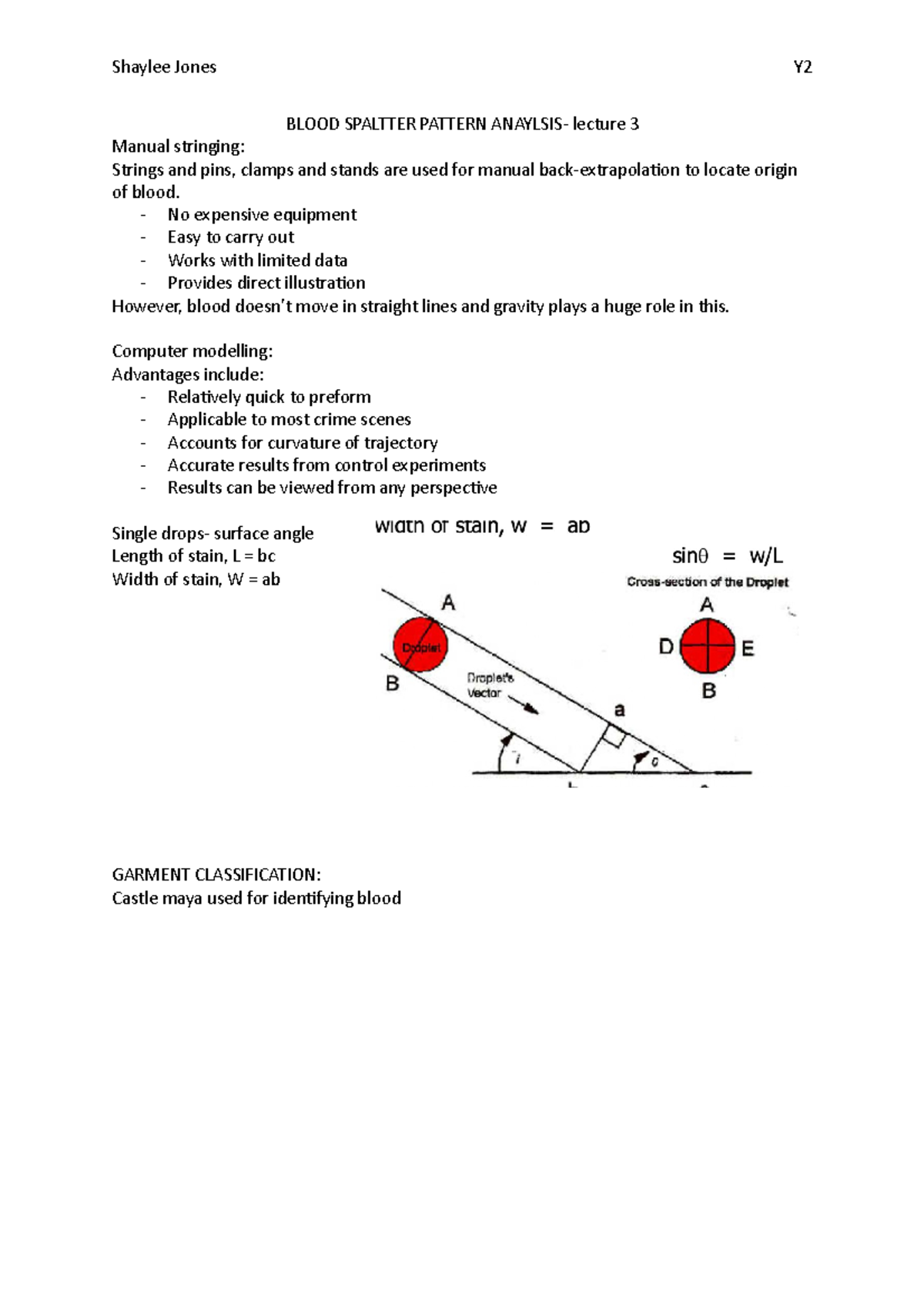 Blood Spaltter Pattern Anaylsis- Shaylee Jones Y BLOOD SPALTTER PATTERN ...