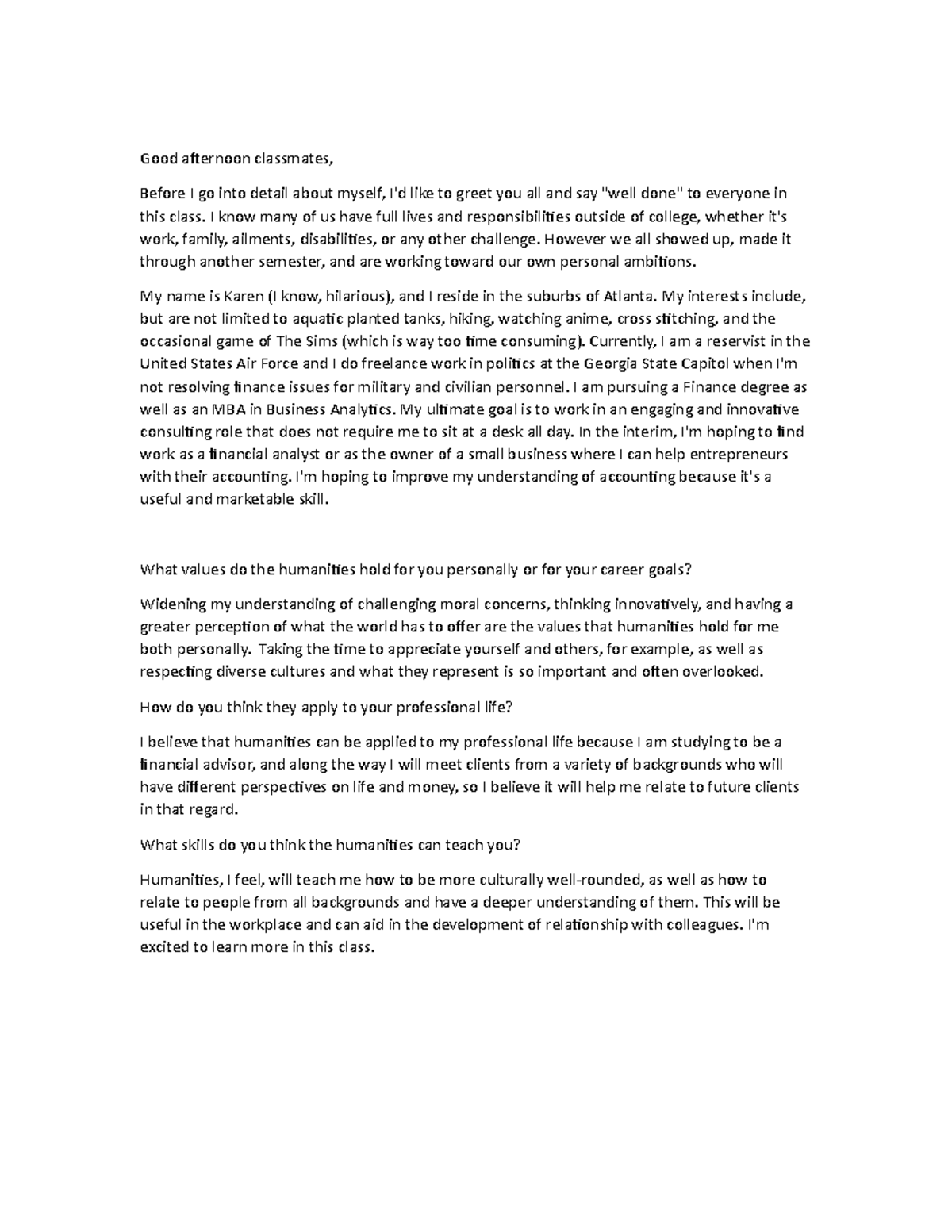 HUM 100 Discussion Post - HUM100 - SNHU - Studocu