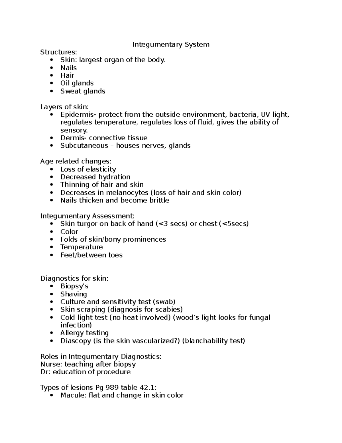 Med Surg - Integumentary - Integumentary System Structures: Skin ...